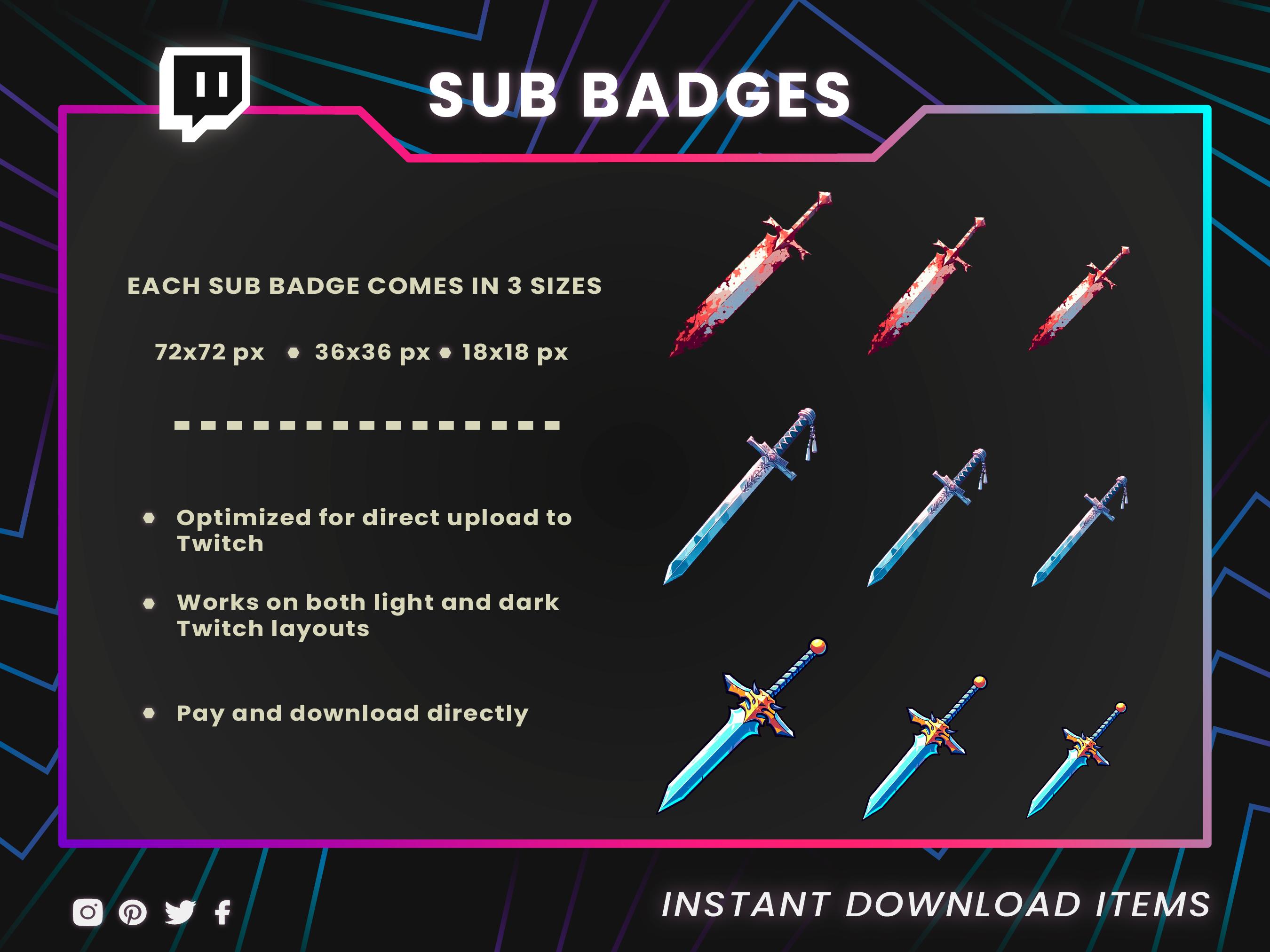 Twitch Sub Badges for Streamers / Sword Bit Badges Pack / Fantasy ...