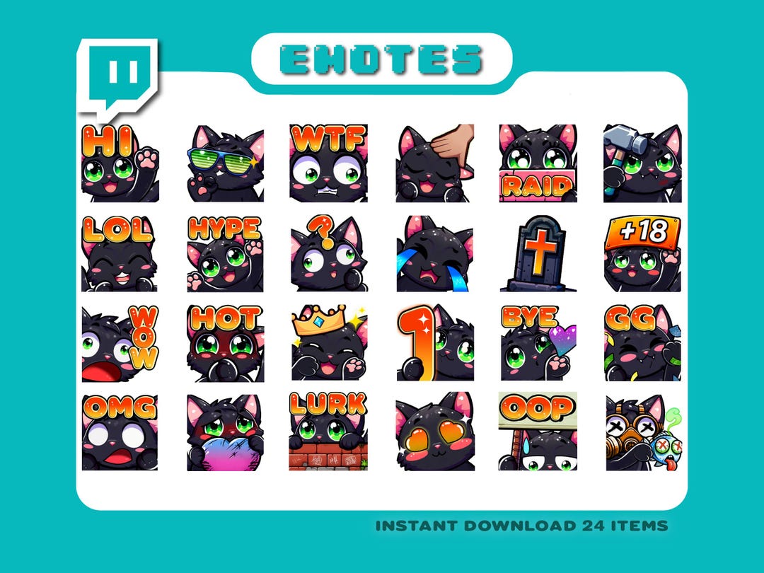 Black Cat Emotes for Twitch, Discord, and Tiktok | Emotes on Sale - Etsy