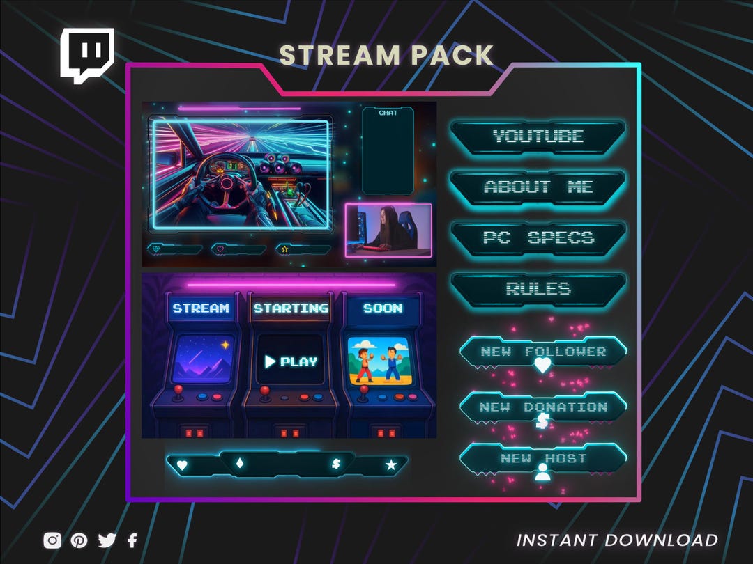 80s Neon Arcade Game Animated Stream Package for Twitch & Obs | Stream ...