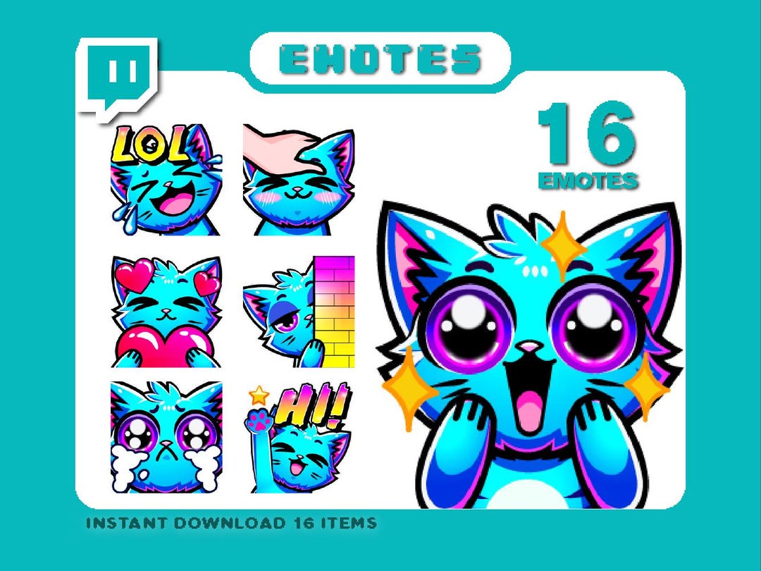 Blue Cat Emotes for Twitch, Discord, and Tiktok | Emotes on Sale - Etsy