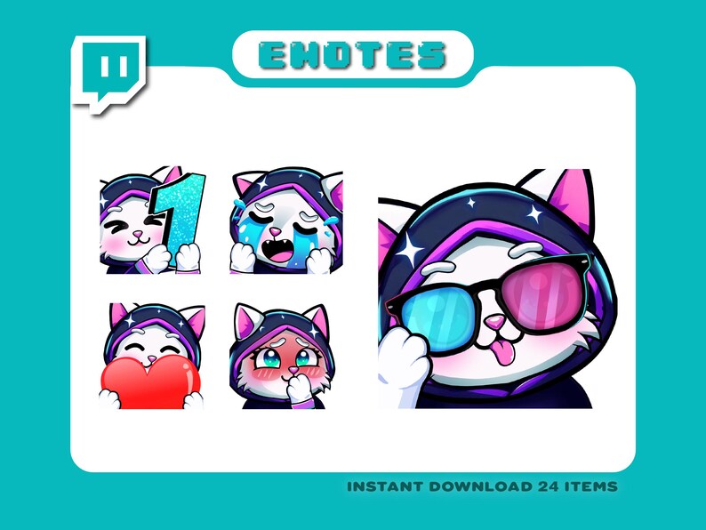 Purple Hood Cat Emotes for Twitch, Discord, and Tiktok | Emotes on Sale ...