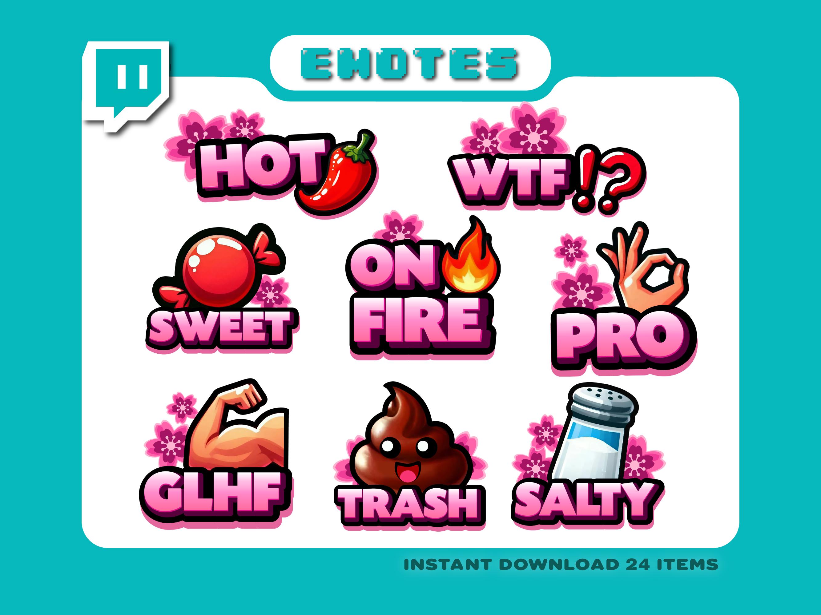 24 Twitch Emotes, Flower Emotes, Sakura Emotes, Text Emotes, Girl Emotes, Kick Emotes, Hi Emote ...