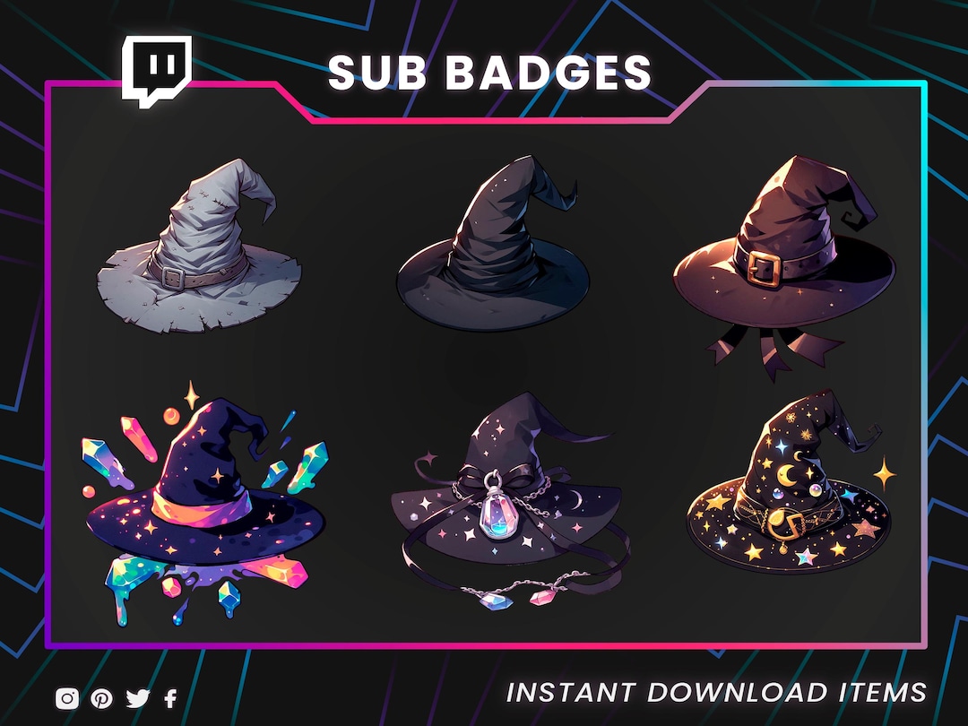 Twitch Sub Badges for Streamers / Witch Hat Bit Badges / Magical Gamer ...