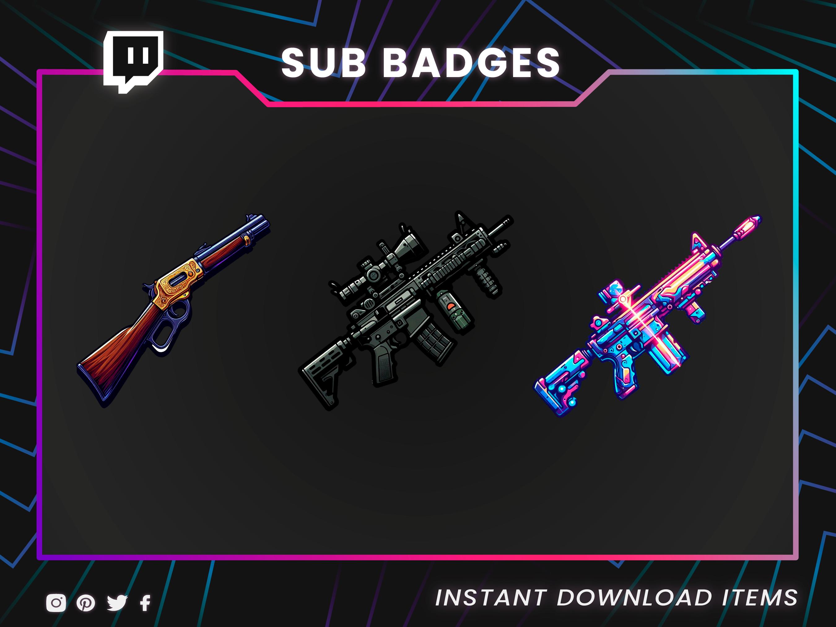 Weapon Evolution Sub Badges for Twitch / Gamer Bit Badges Pack / FPS ...