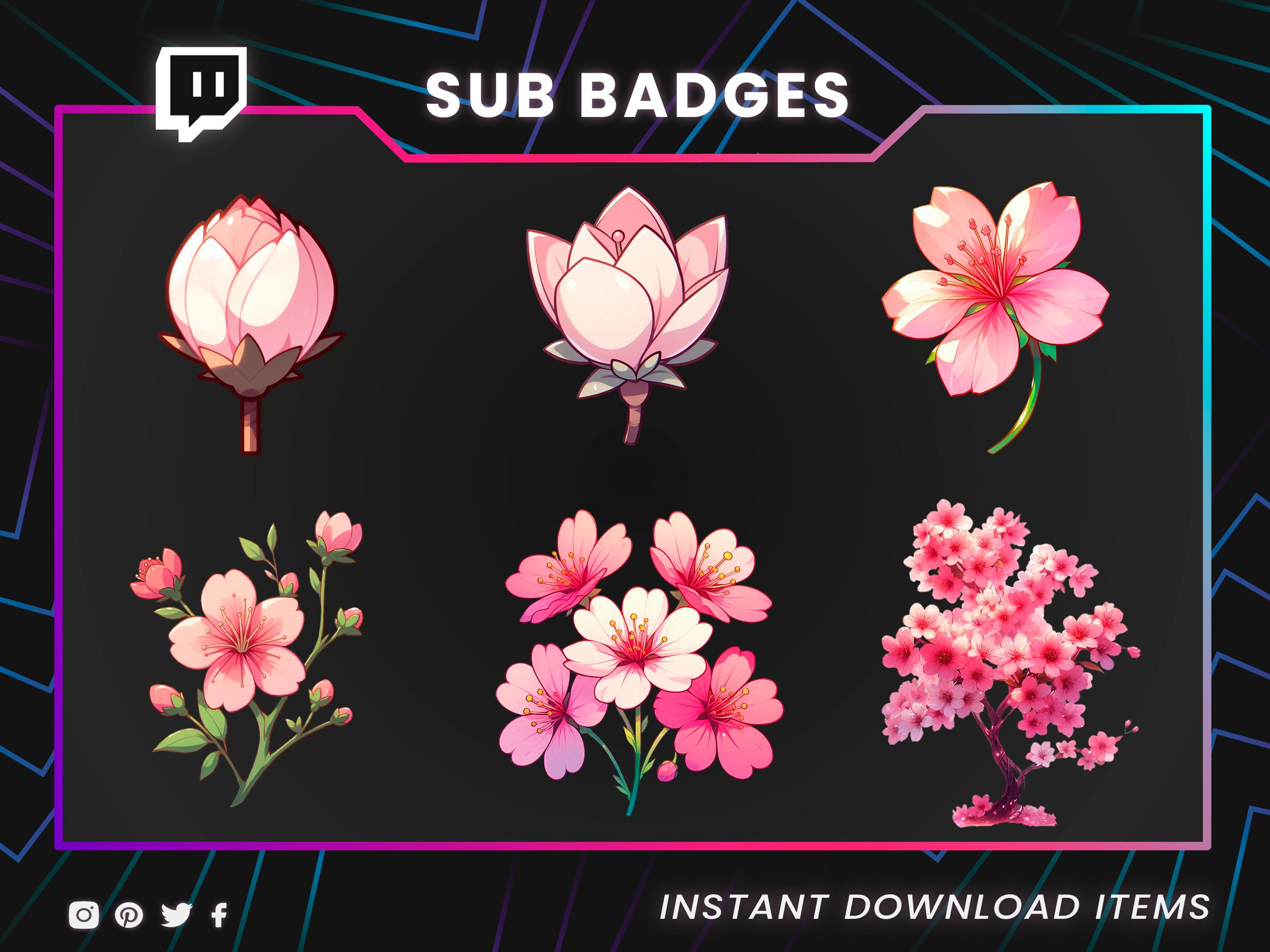 Sakura Flower Sub Badges for Twitch / Cherry Blossom Badges for ...