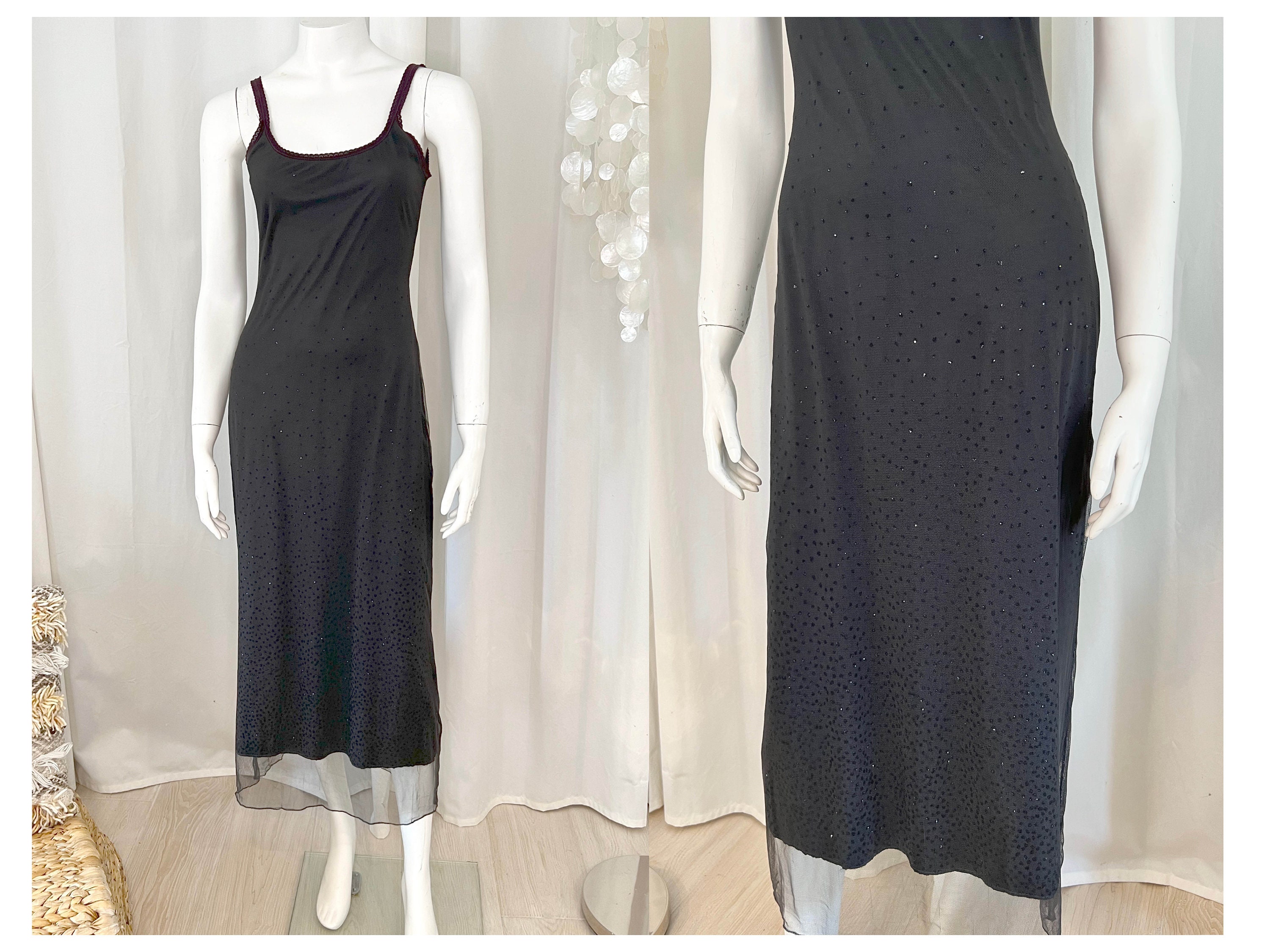 Vintage 90s/2000s Dark Grey Mesh Overlay Sequins Slip Party - Etsy