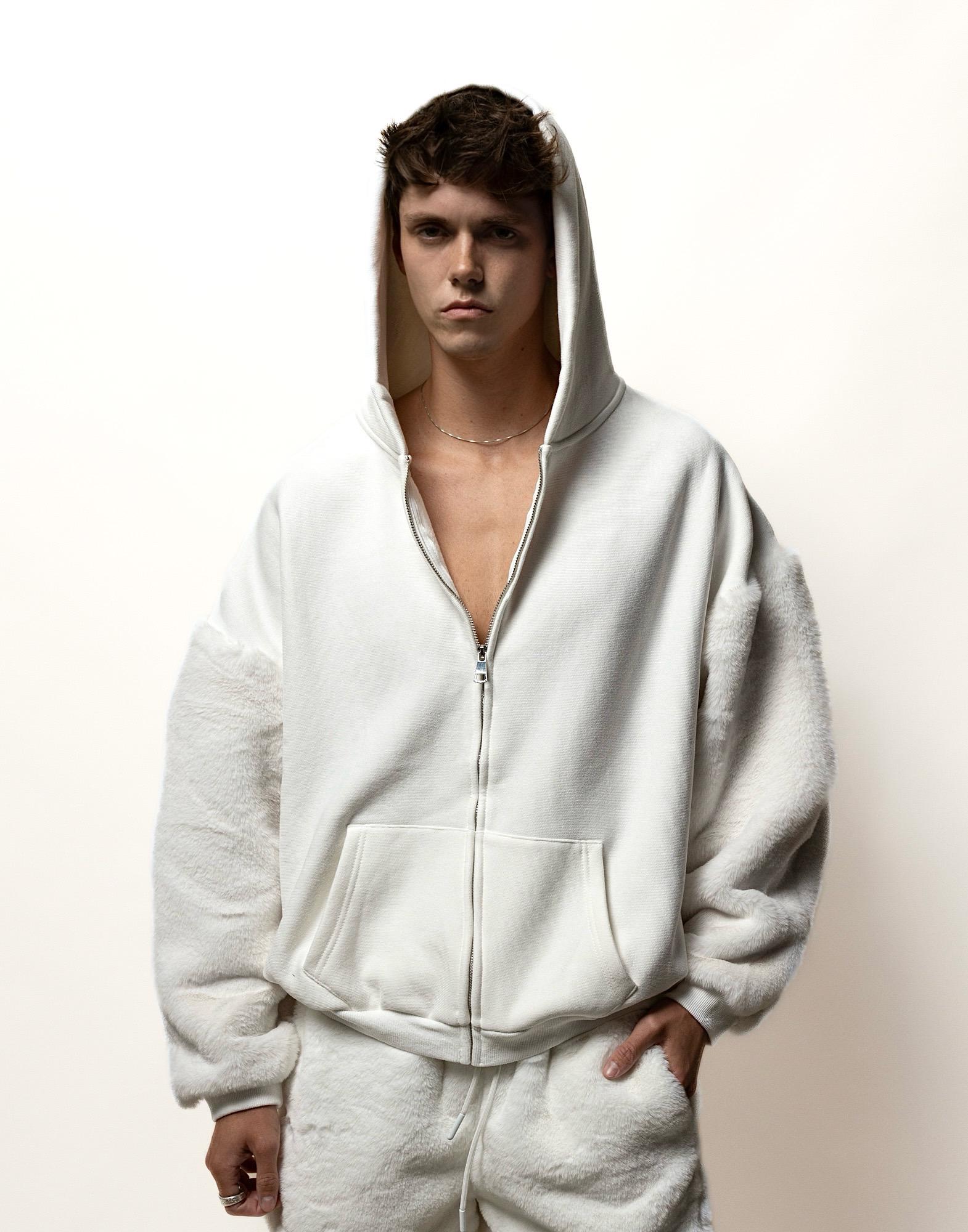 Oversized Fur Sleeved Hoodie, Fluffy, Zip Up, Cotton, Heavyweight, Cozy ...