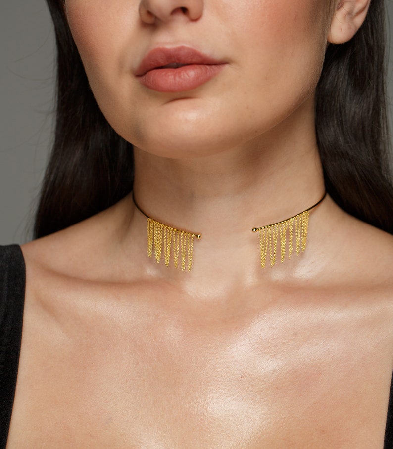Modern Collar Necklace, Gold Neck Cuff, Gold Choker Necklace, Unique ...