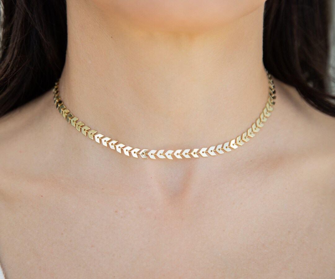 Gold Plated Arrowhead Chain Necklace, Unique, Trendy Gold Choker ...