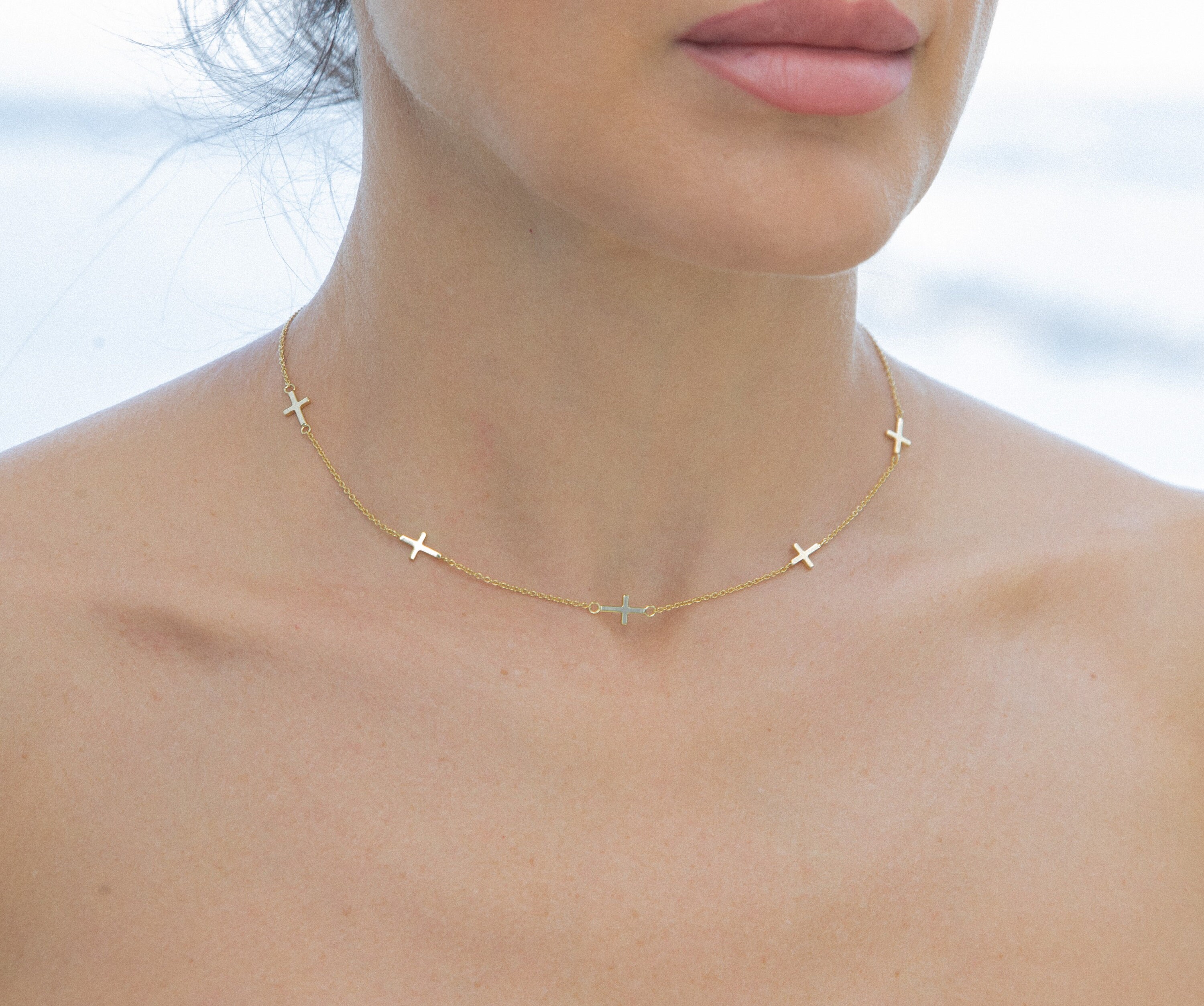 Gold Cross Choker Necklace, Tiny Cross Neck Necklace, Cross Choker ...