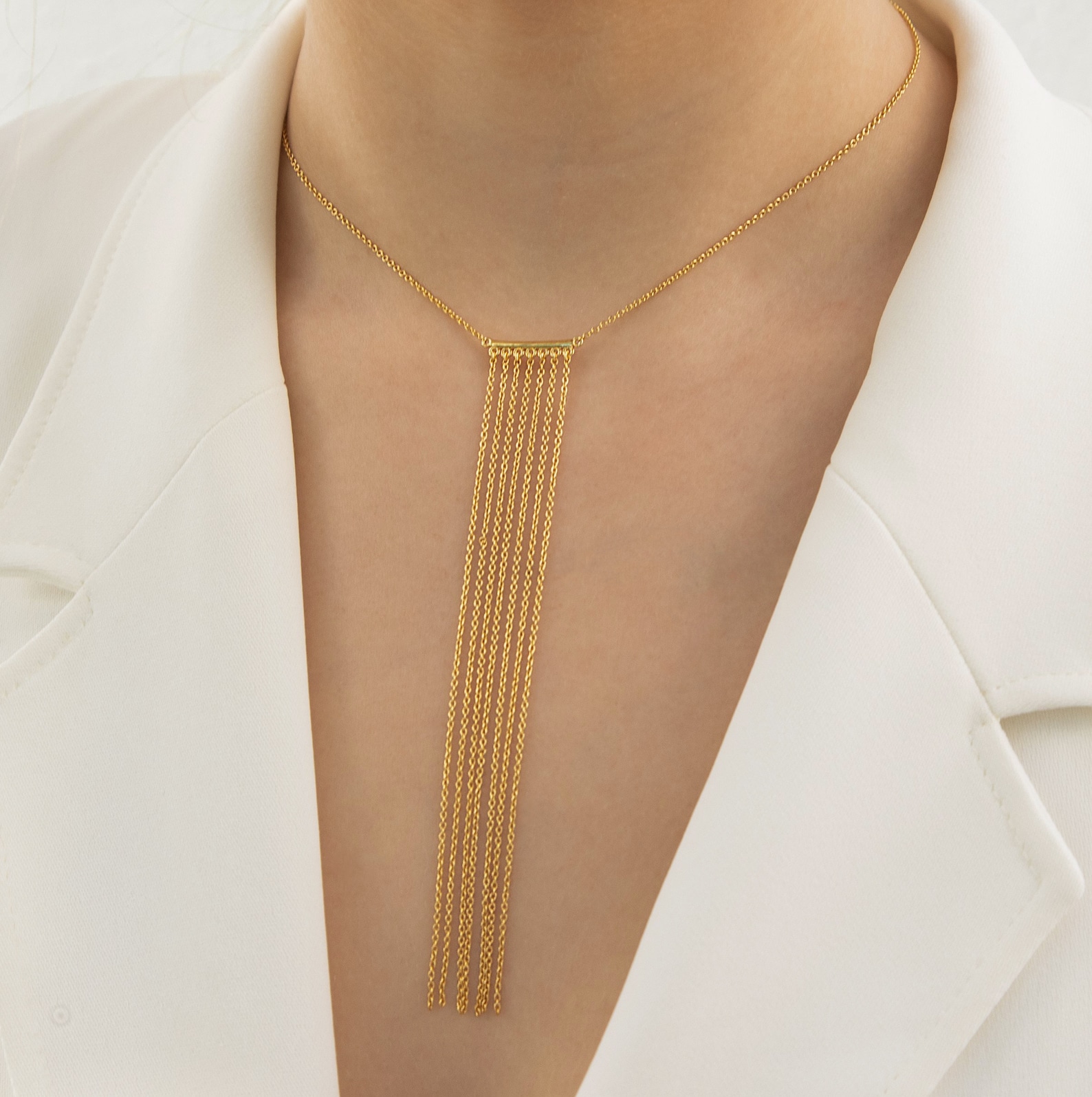 Yellow Gold Chain Necklace, Layered Chain Link Necklace, Long Drop ...