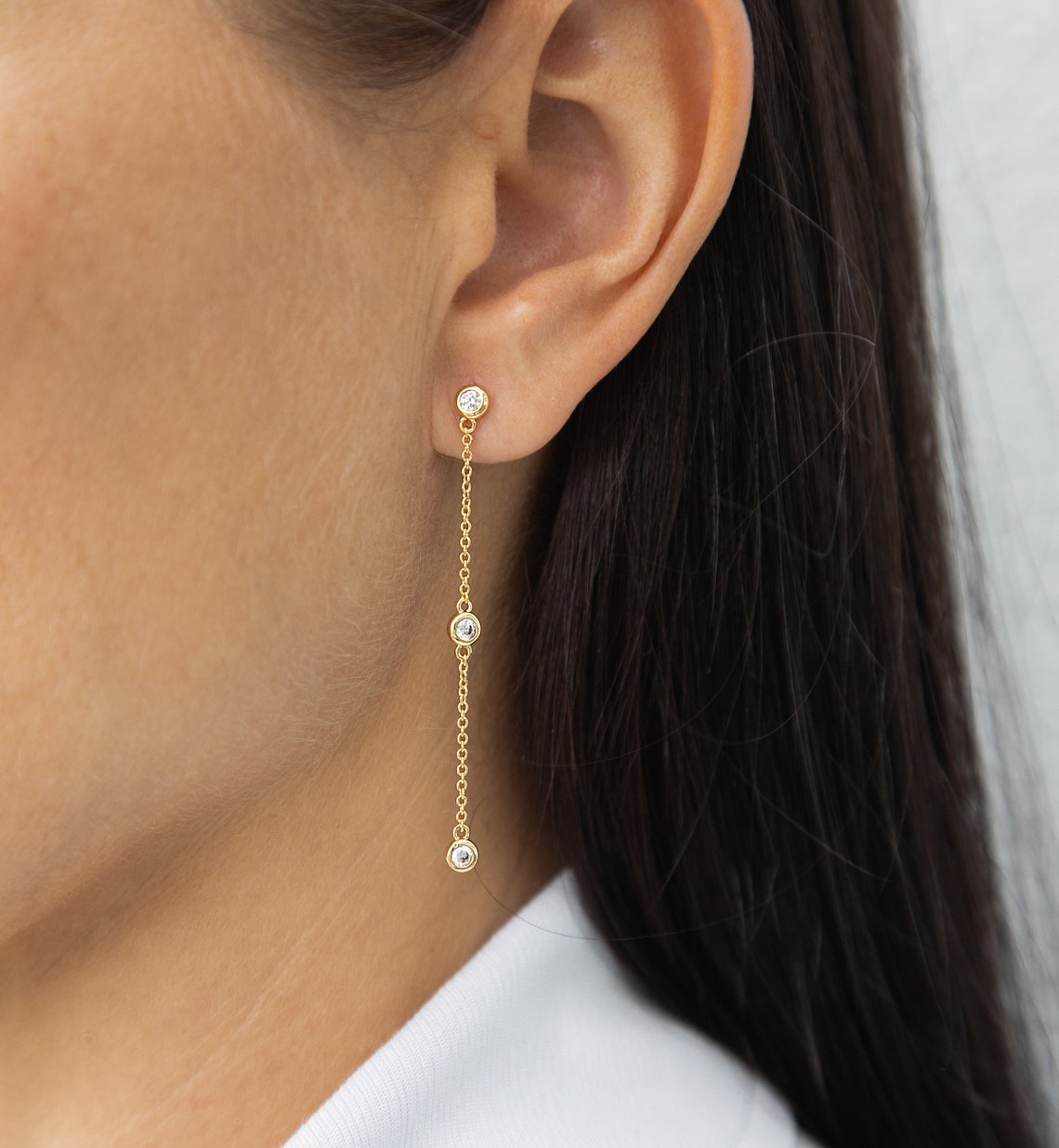 Long Chain Earrings, Dangle Drop Earrings, Diamond Fringe Earrings ...