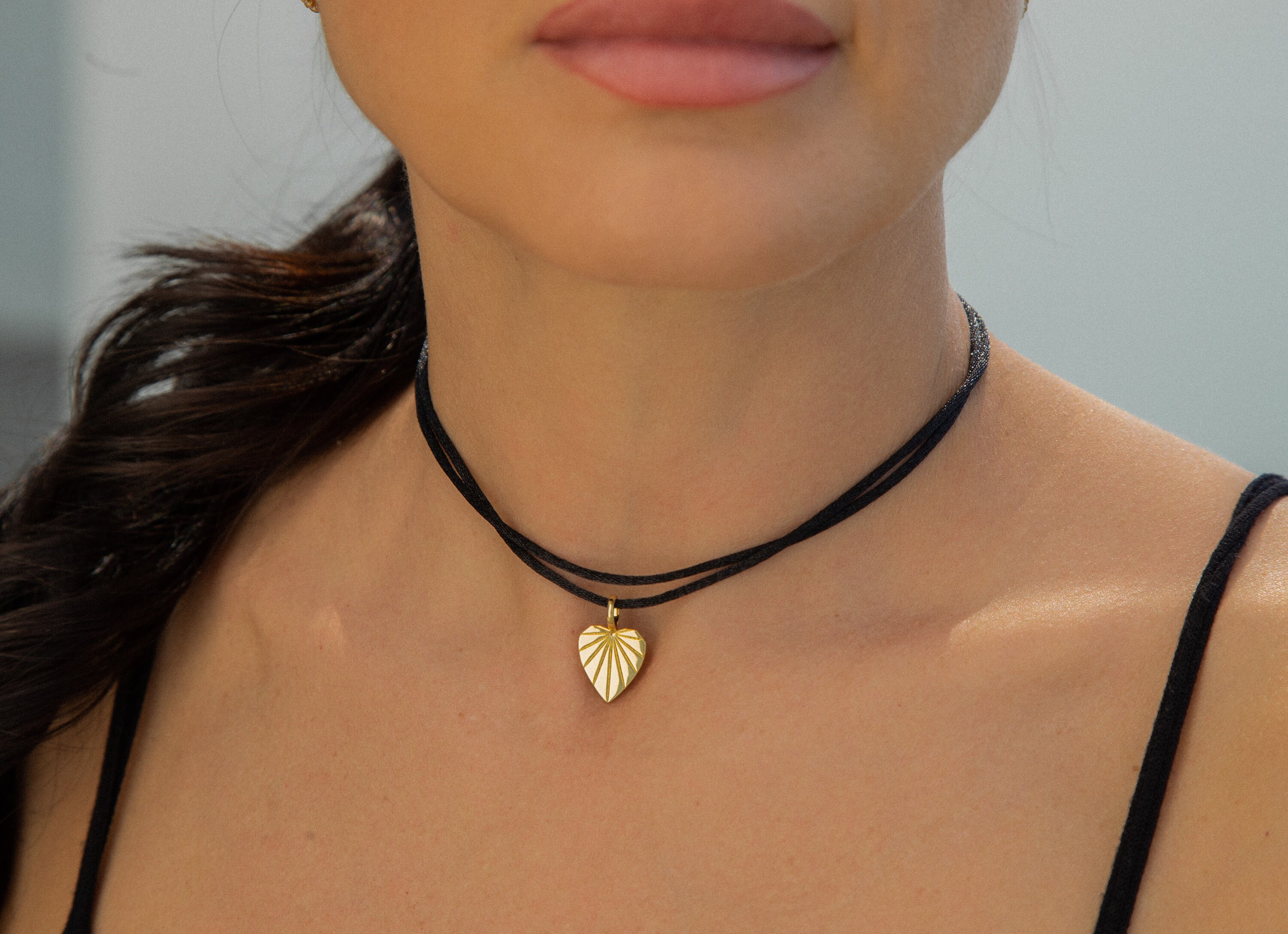 Heart String Necklace Black Cord Long Wrap Tie Choker - Etsy
