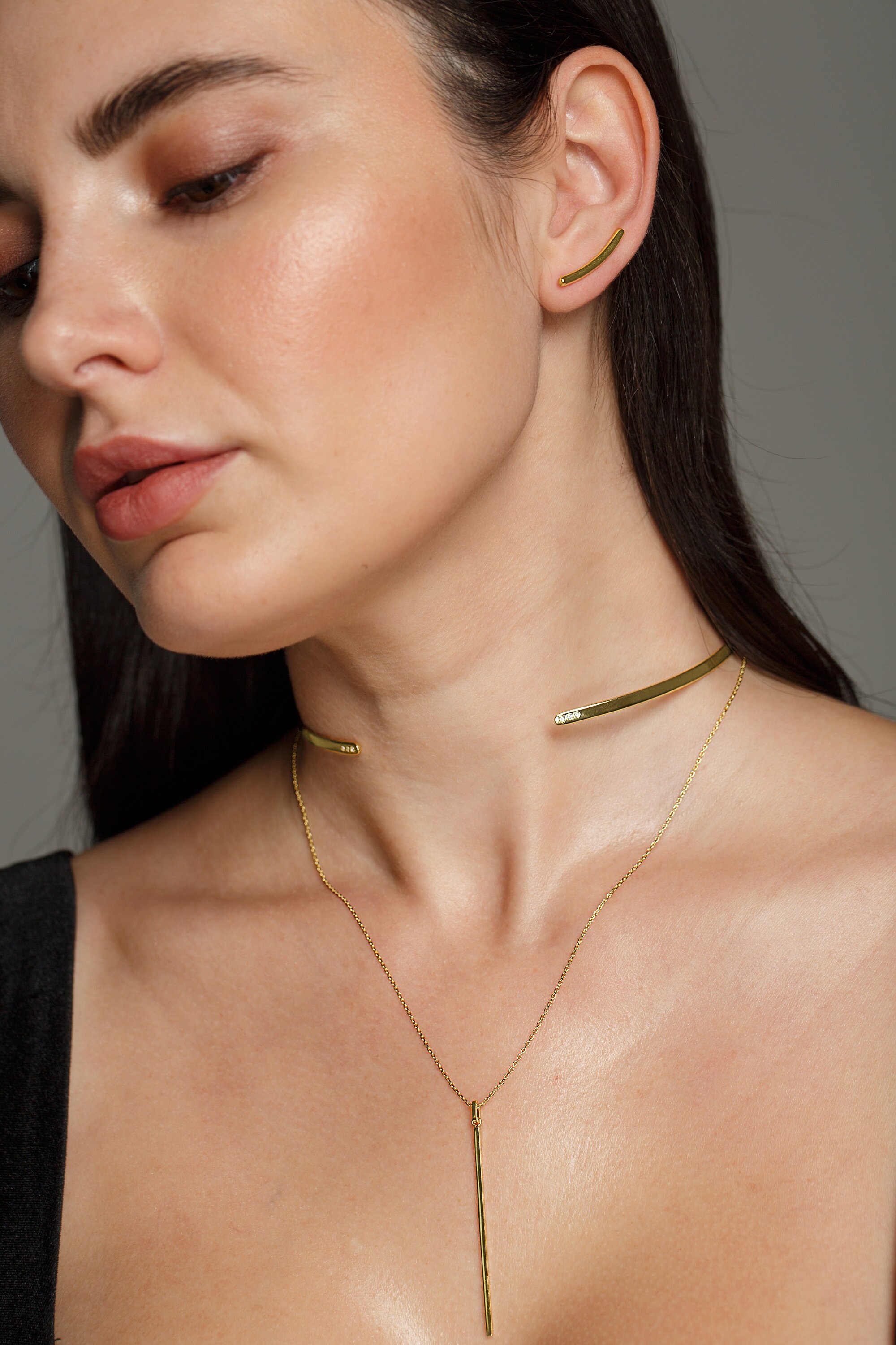 Vertical Bar Pendant Necklace, Dainty Necklace, 14K Gold Plated Chain ...
