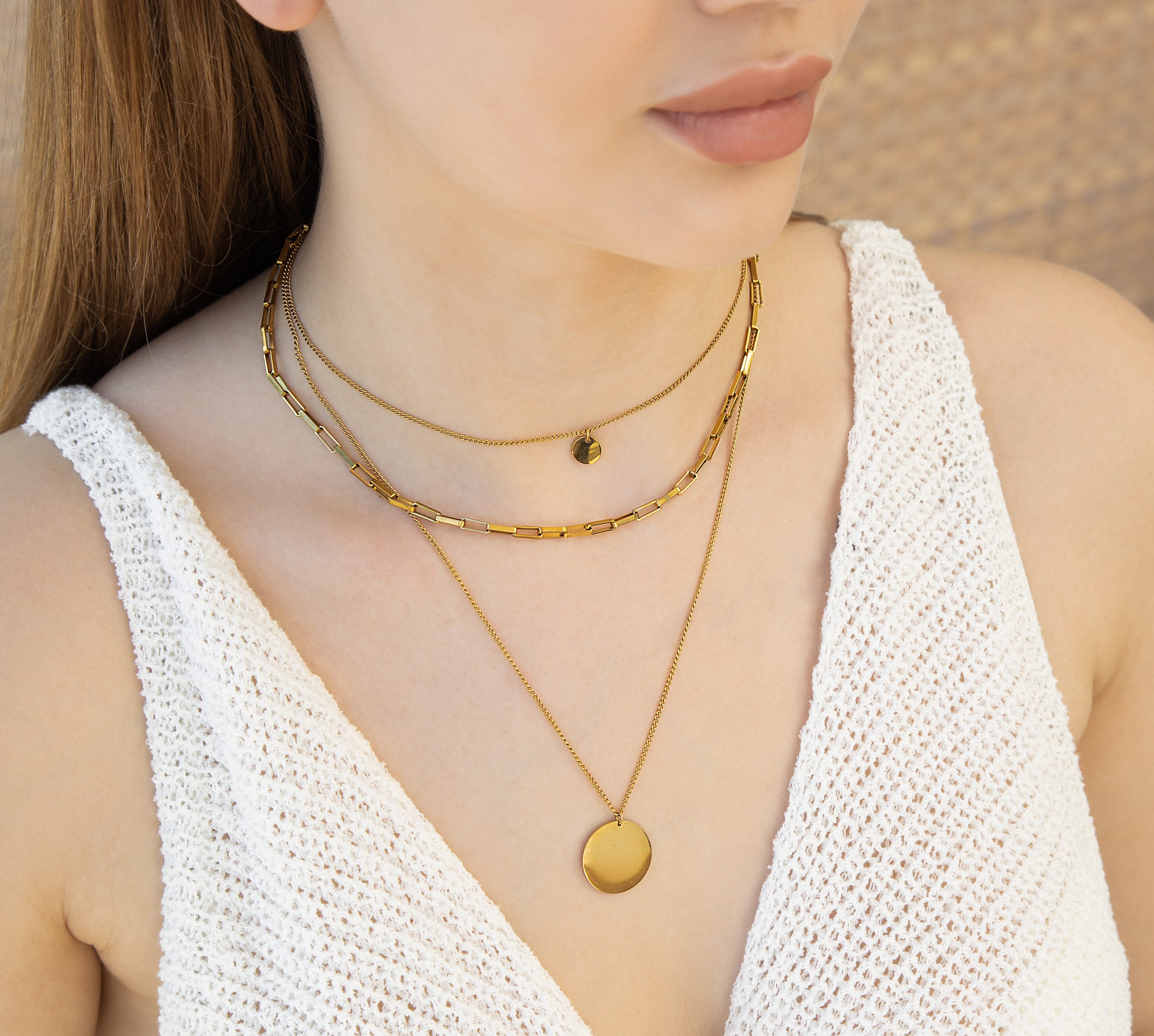 Multi Layered Gold Necklace Set of Three Disk Pendant - Etsy