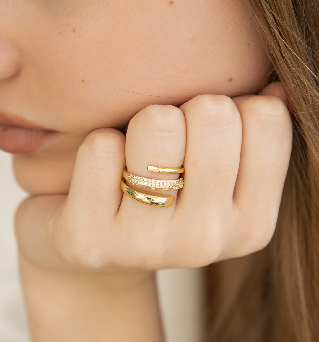 Spiral Gold Ring With Diamonds, Wrap Ring, Minimalist Ring for Women ...
