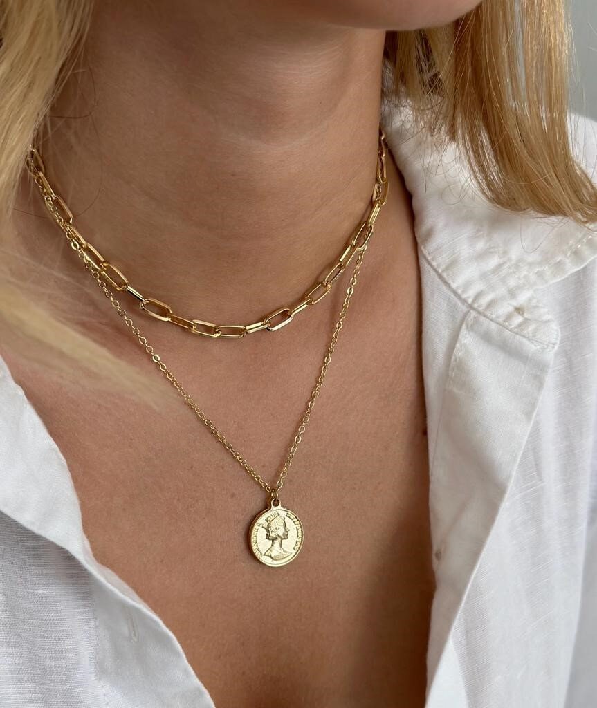 Gold Layered Necklace , Dainty Gold Chain Set , Dainty Layered Gold ...