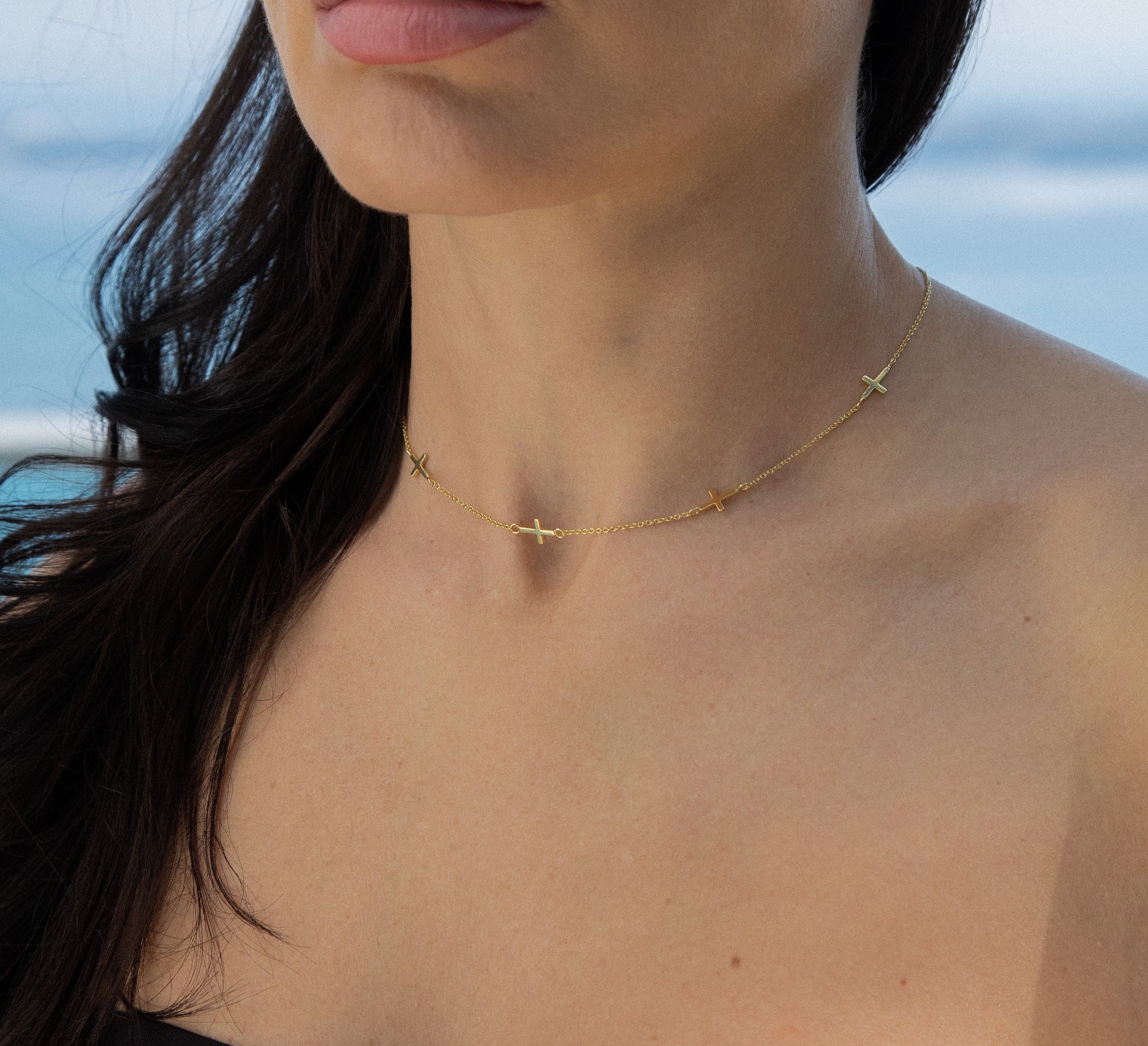 Gold Cross Choker Necklace, Tiny Cross Neck Necklace, Cross Choker ...
