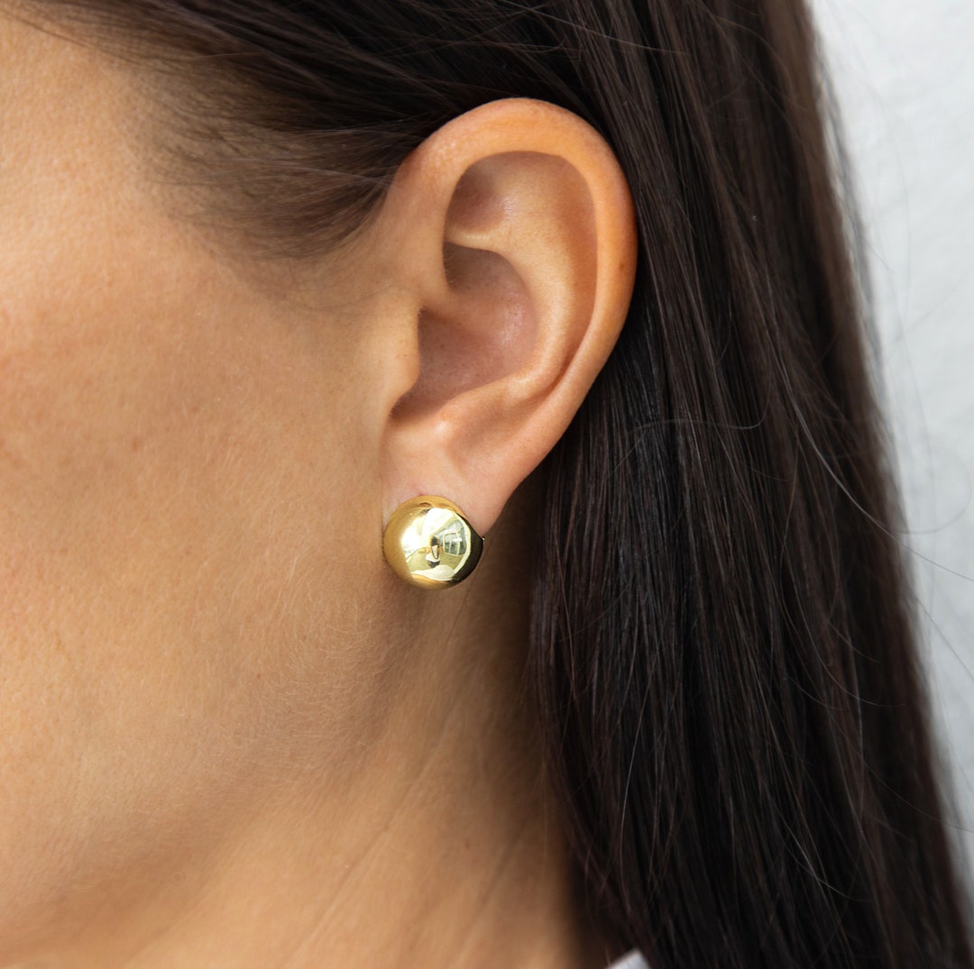Gold Ball Earrings, Huggie Ball Earrings, Bold Ball Earrings, Chunky ...