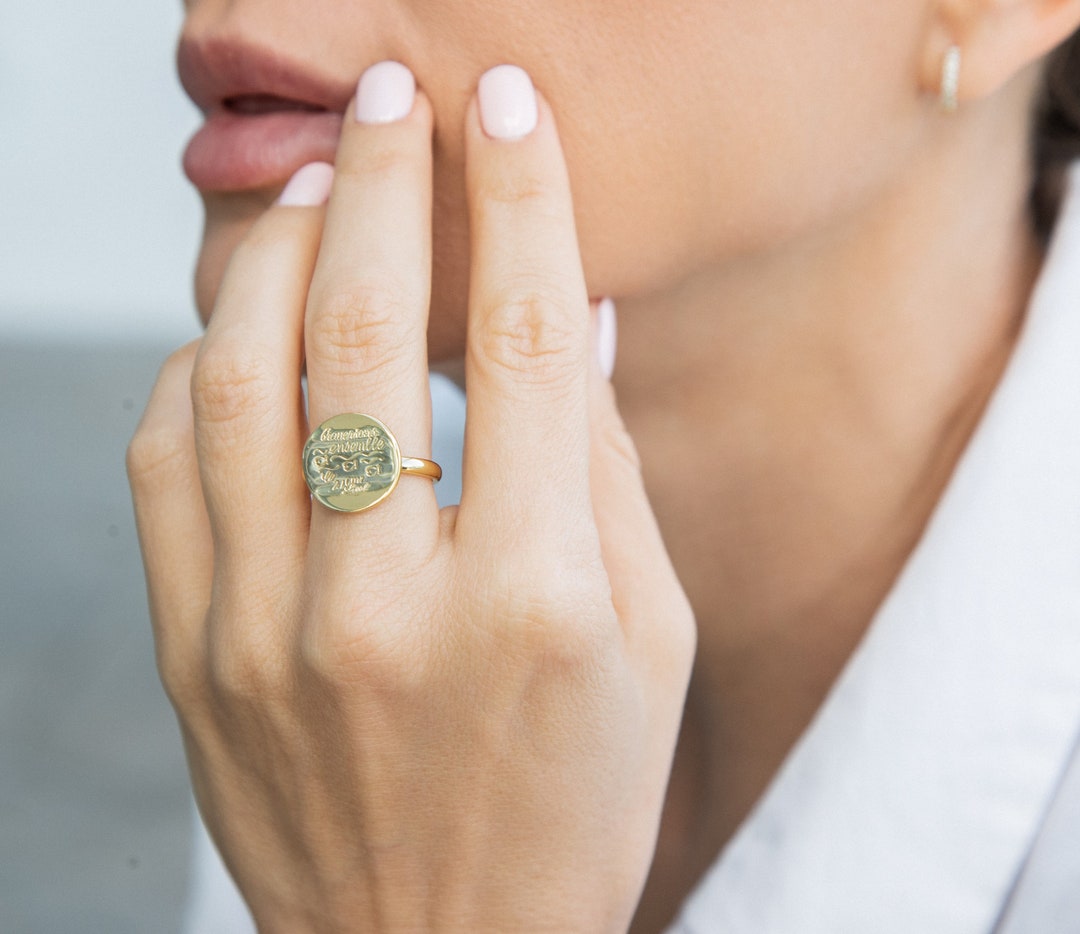 Gold Disk Round Ring for Women, Coine Ring, Dainty Gold Round Ring ...