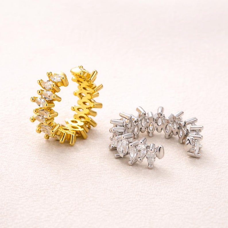 Gold Ear Cuff No Piercing, Zircon Ear Clip, Cartilage Ear Wrap, Elegant ...