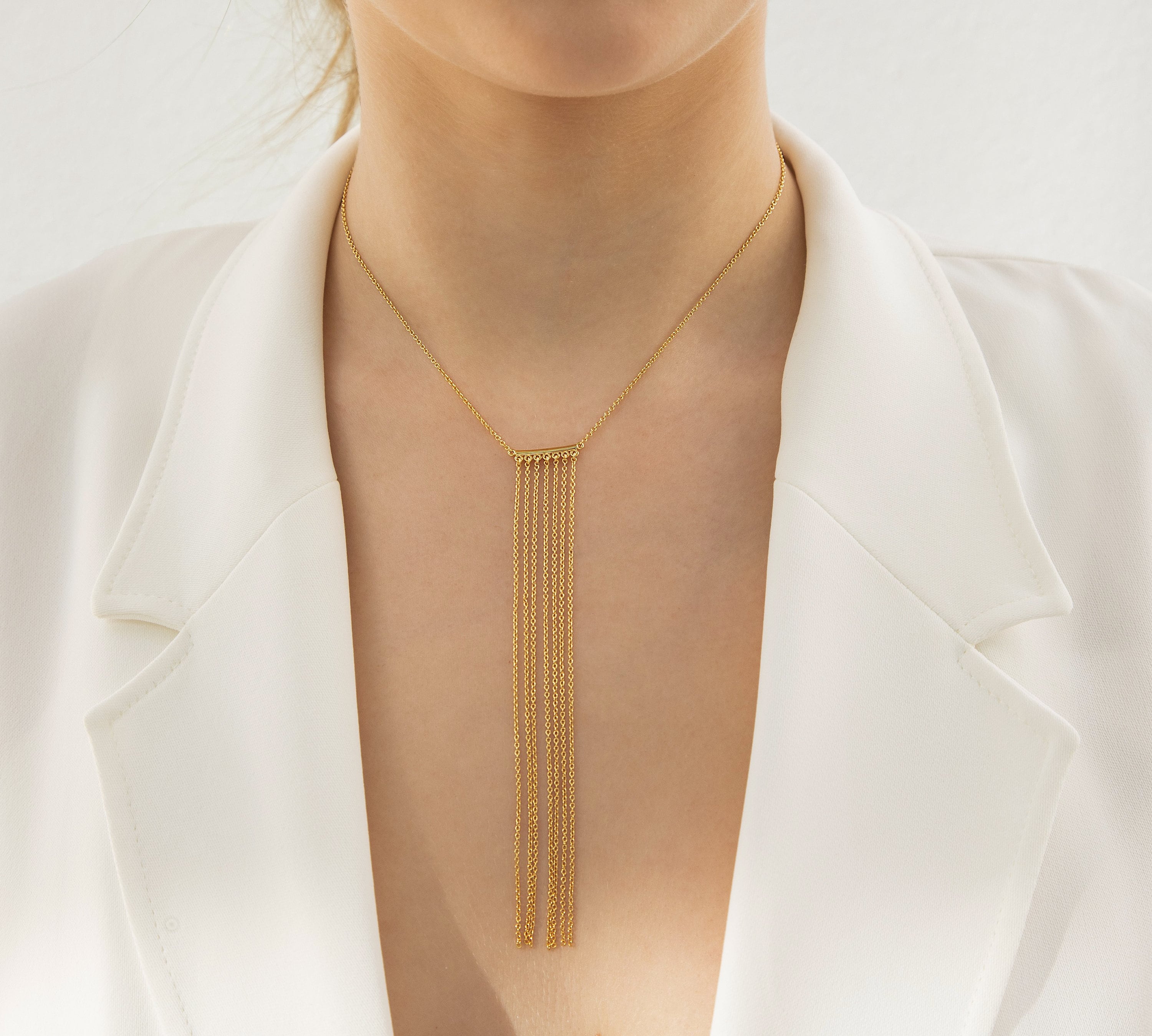 Yellow Gold Chain Necklace, Layered Chain Link Necklace, Long Drop ...