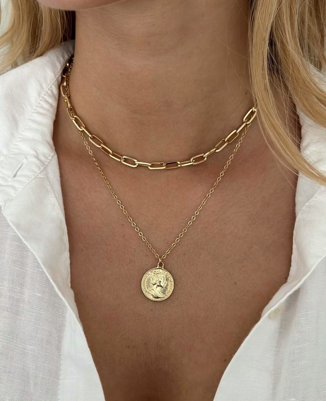 Gold Layered Necklace , Dainty Gold Chain Set , Dainty Layered Gold ...