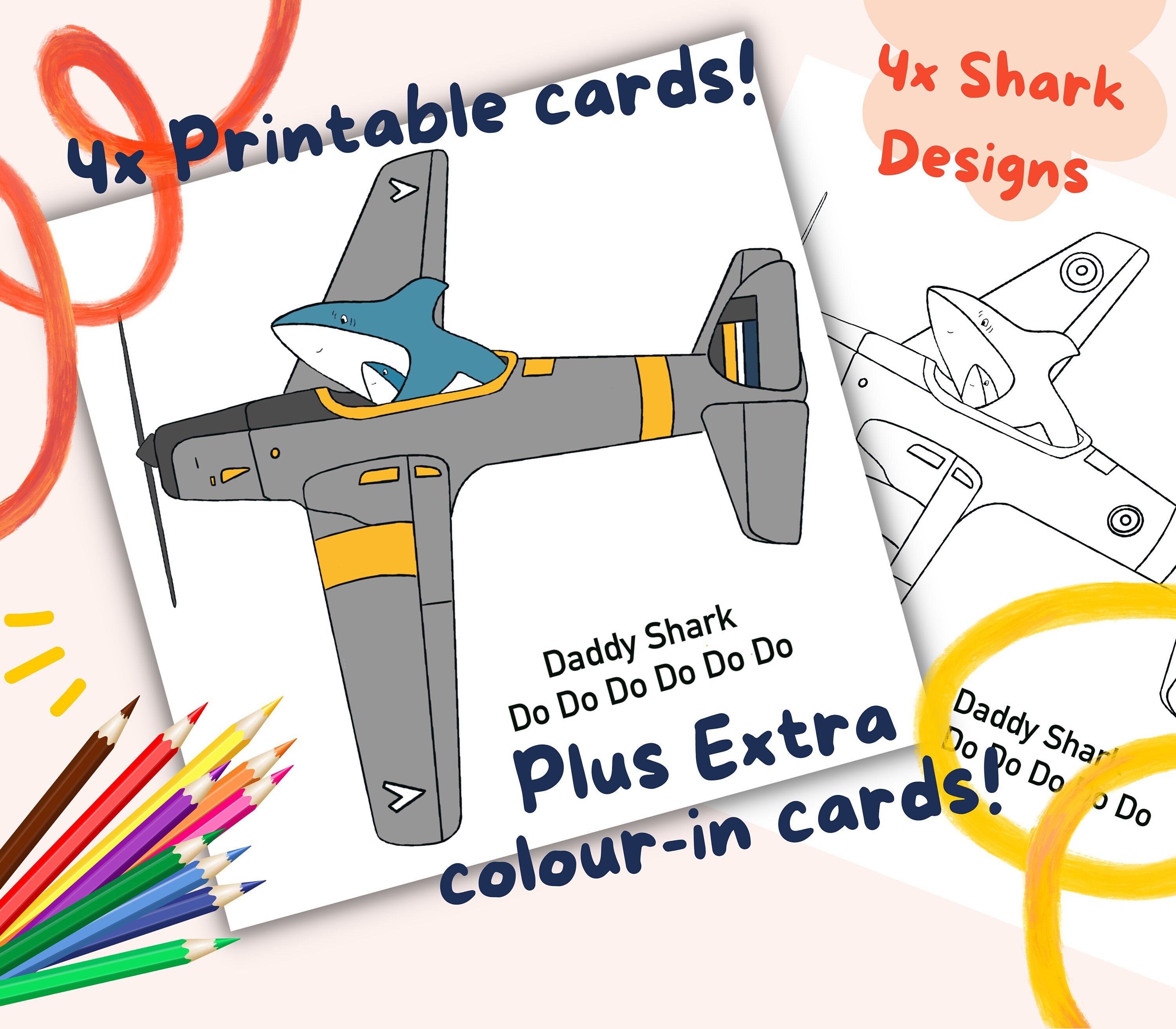 Paper Paper & Party Supplies Blank Cards Shark Family 4 x Printable ...