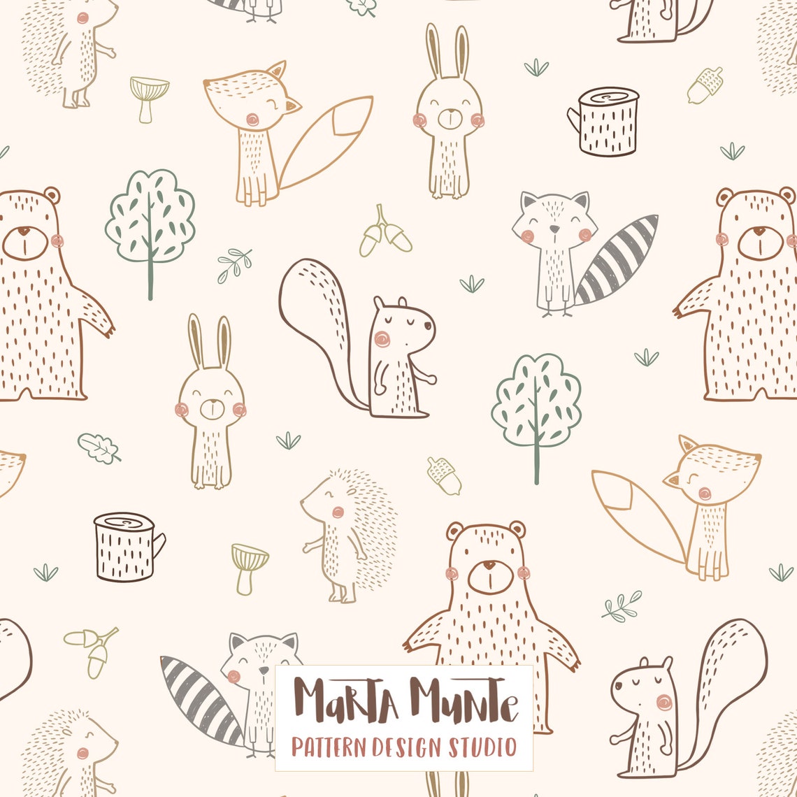 Forest Animals Non Exclusive Pattern Design, Woodland Friends, Animal ...