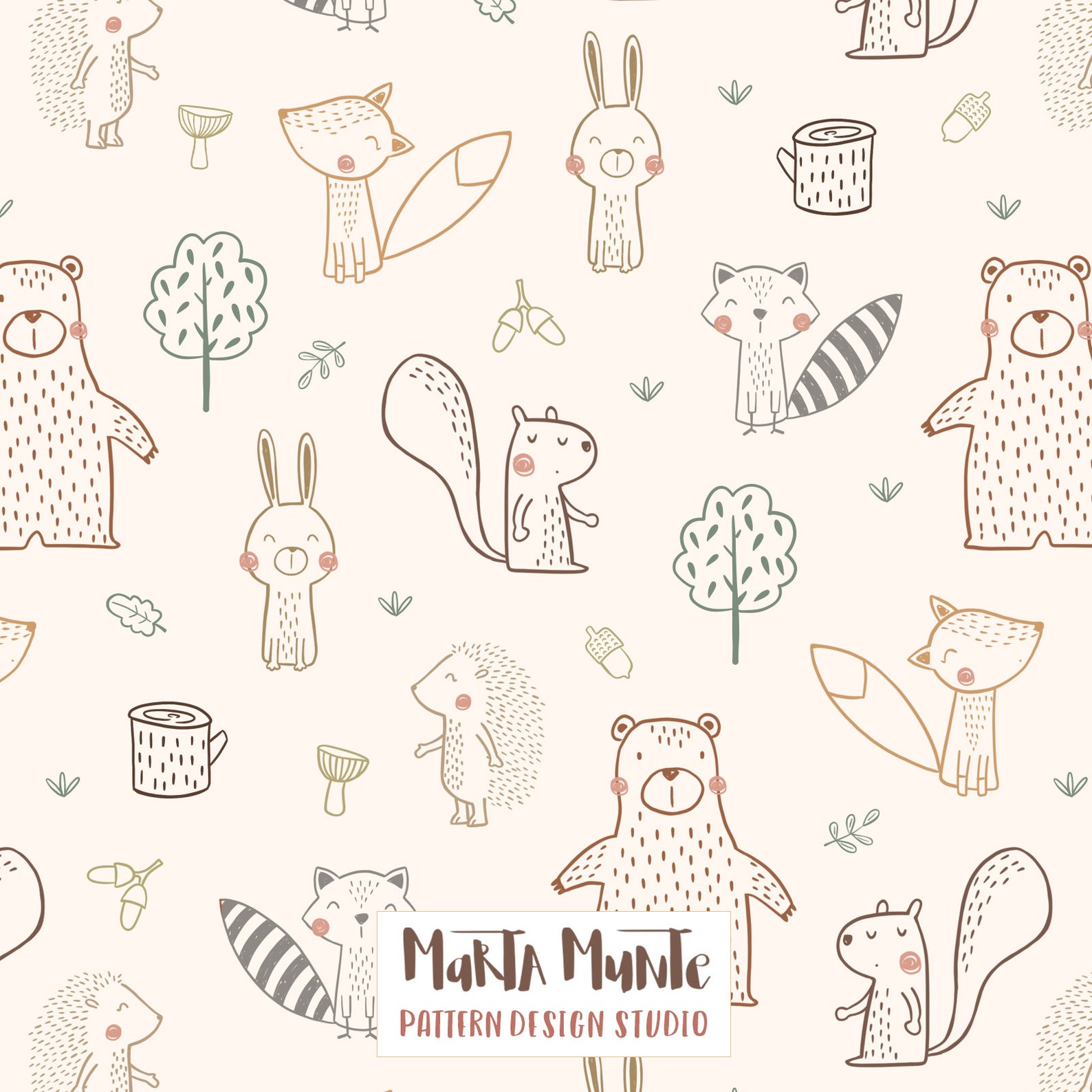 Forest Animals Non Exclusive Pattern Design, Woodland Friends, Animal ...