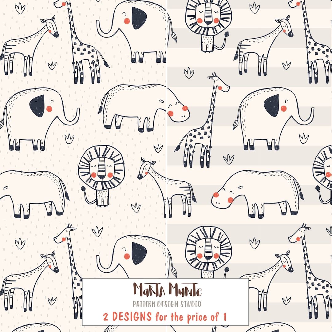 2 Savannah Animals Seamless Pattern for Commercial Use - Etsy