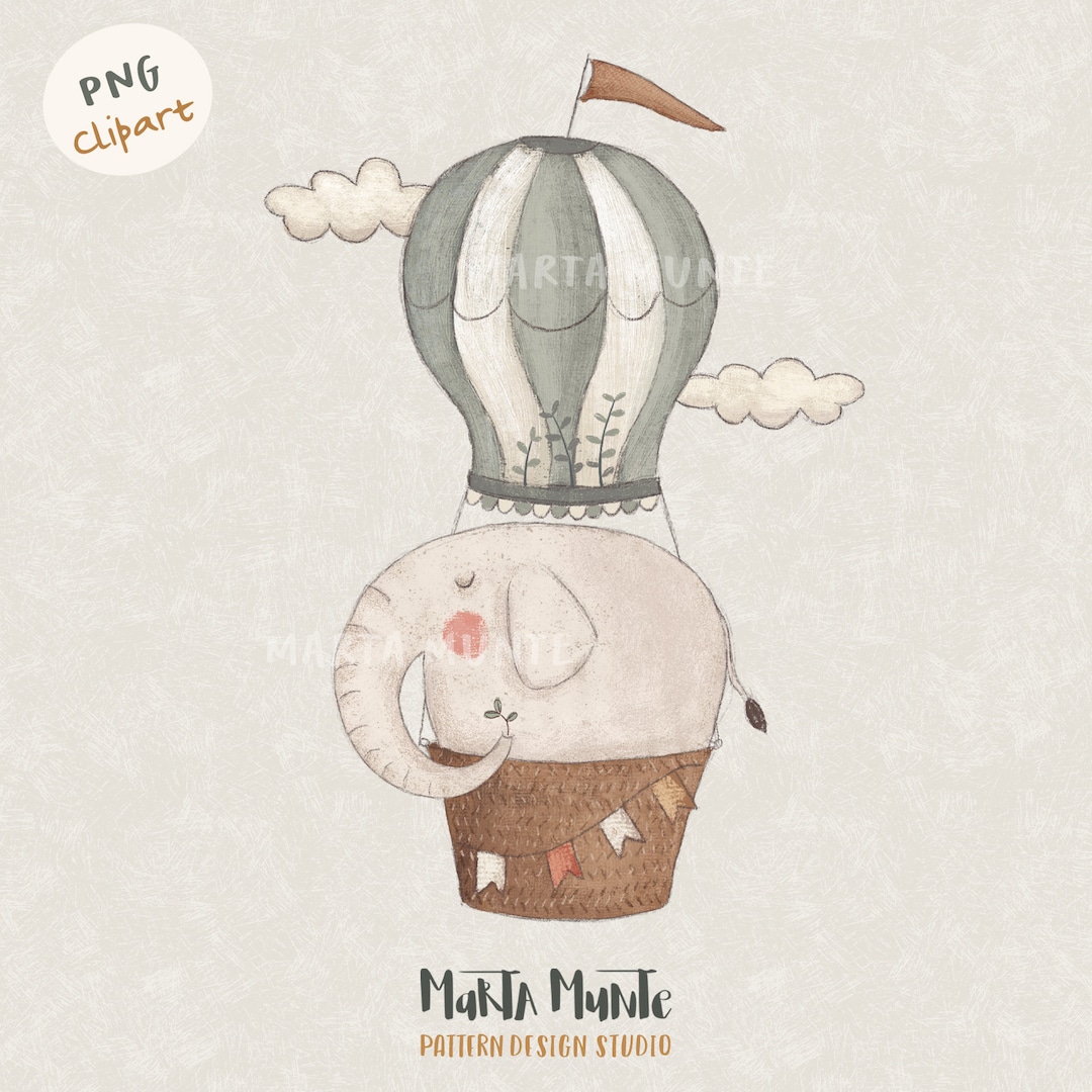 Elephant Hot Air Balloon Green Clipart, Heat Transfer Clipart, Png Iron ...