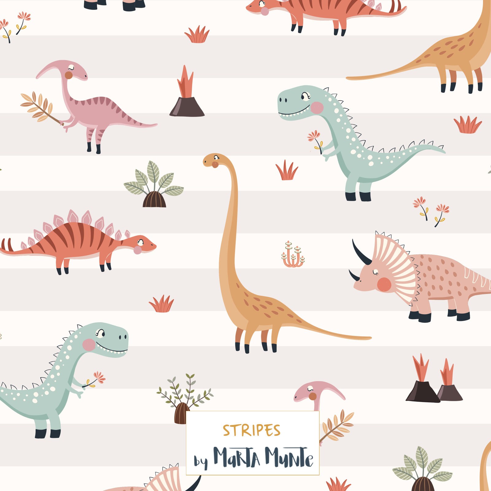Exclusive Dinosaur Surface Design for Fabric, Seamless Repeat Pattern ...