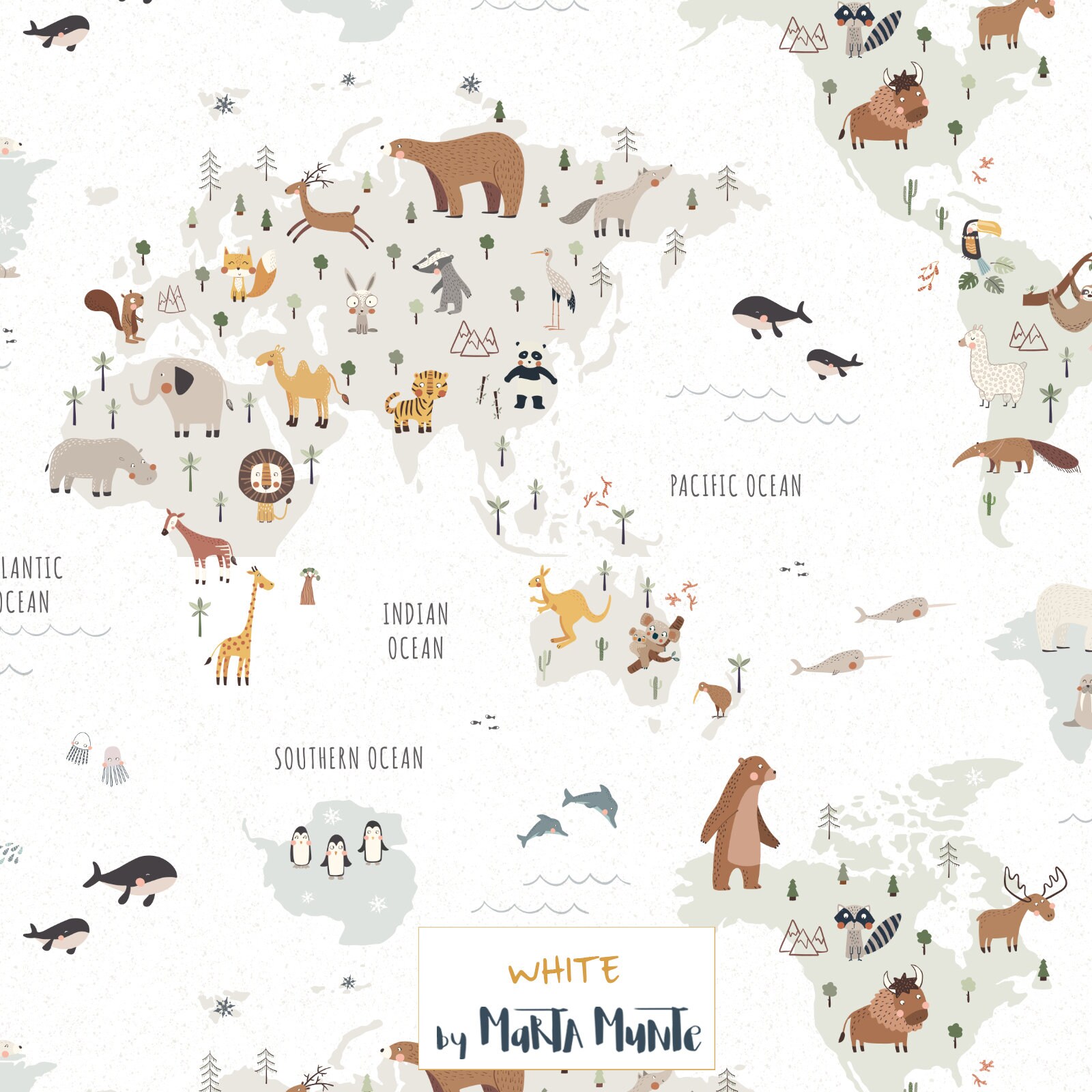 Map World With Animals Repeat Pattern for Fabric, Commercial License ...
