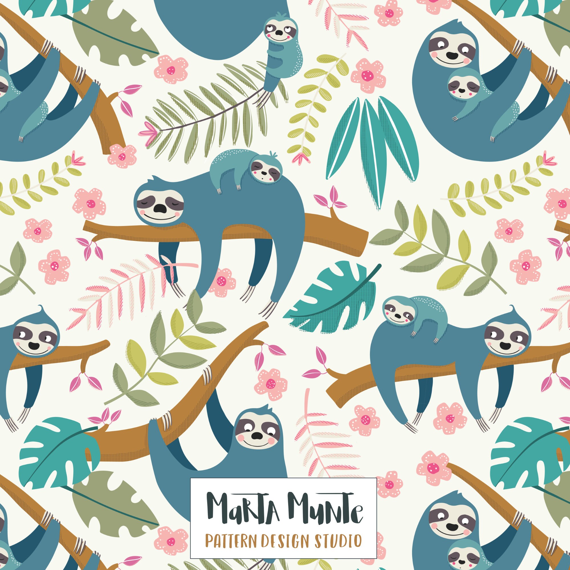 Sloths Jungle Fabric Pattern, Seamless Repeat Design (digital File) - Etsy