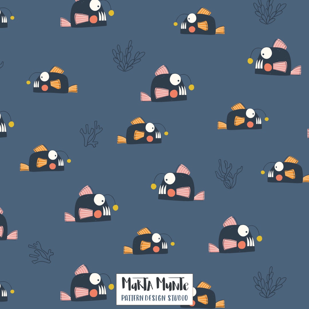 Abyssal Fish Seamless Pattern Design for Fabric Only: Nautical Vector Design (commercial Use) - Etsy