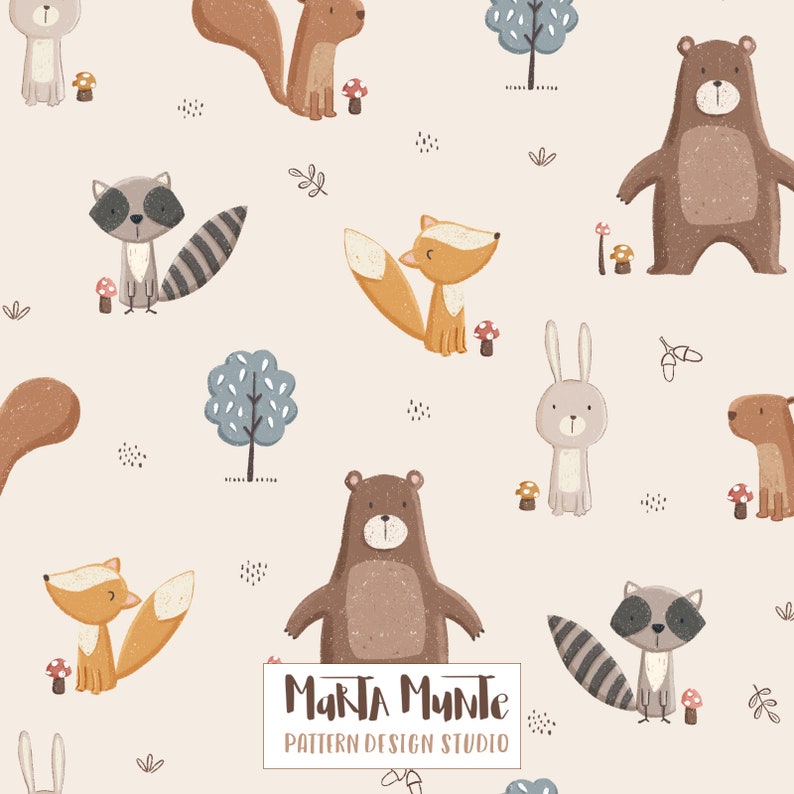 Padrão sem emendas de animais da floresta: design de tecido infantil ...