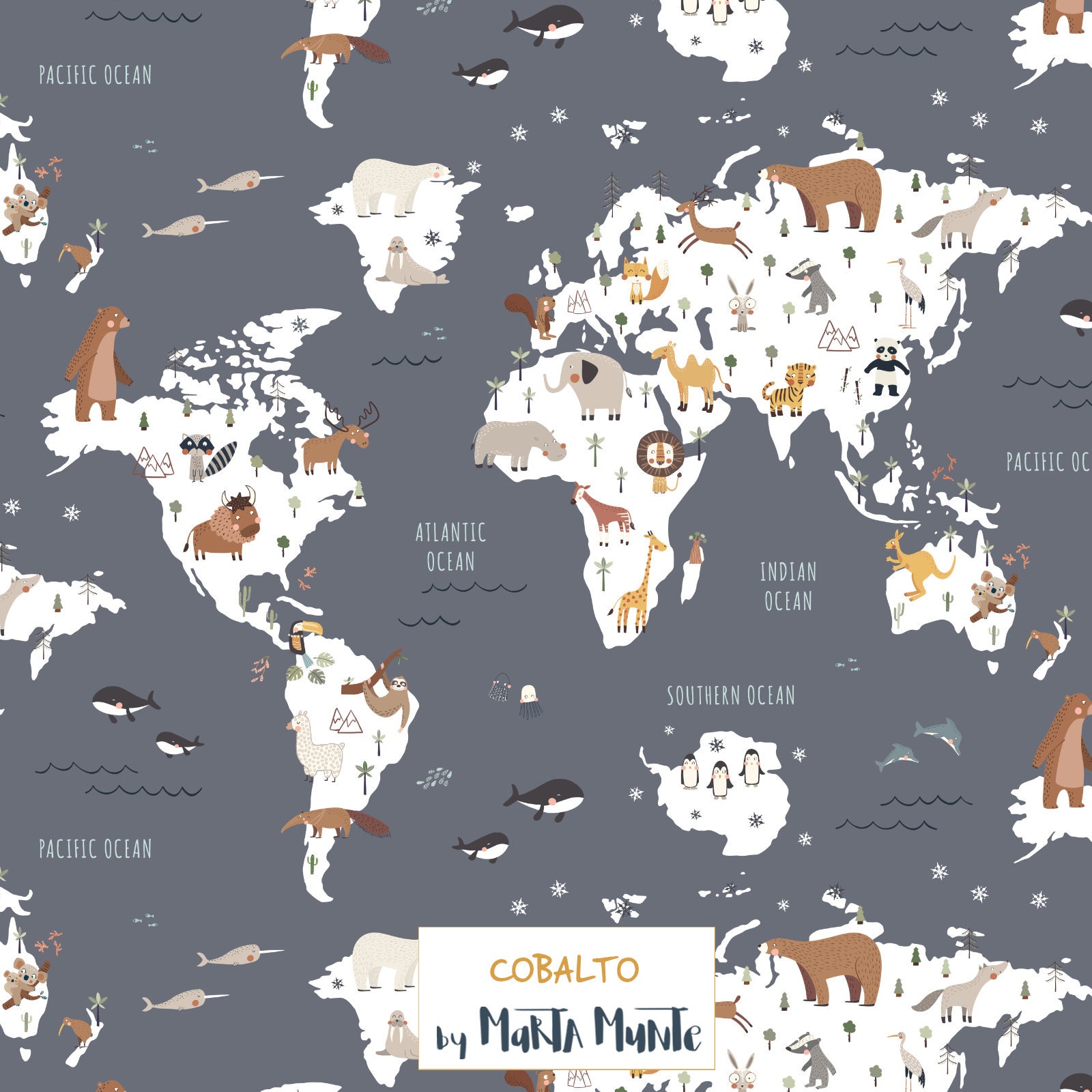 Map World With Animals Repeat Pattern for Fabric, Non Exclusive ...