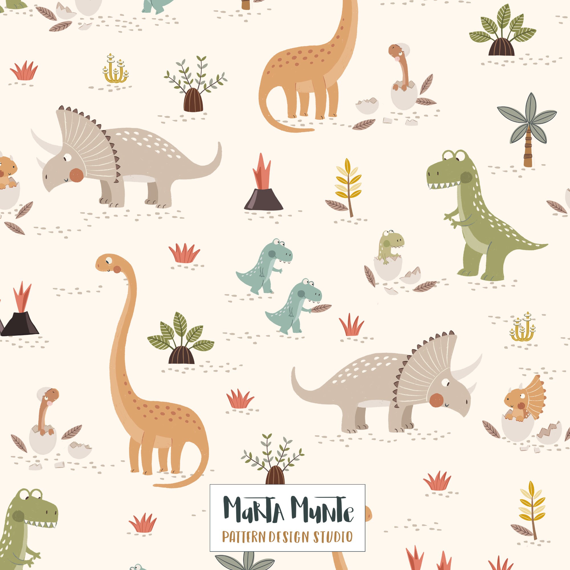Two Dinosaur Seamless Pattern Design for Fabric, Dino Families Gender ...