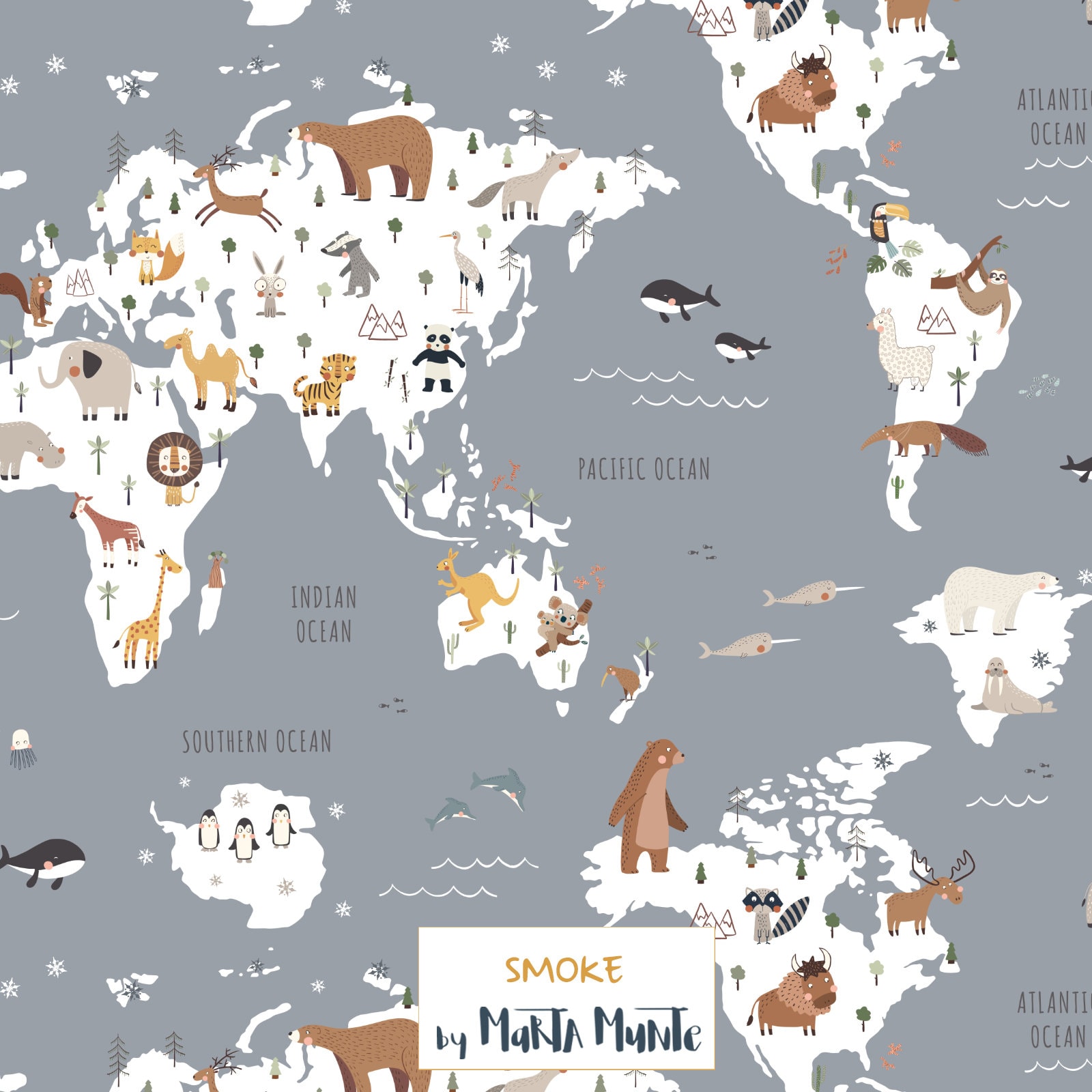 Map World With Animals Repeat Pattern for Fabric, Non Exclusive ...