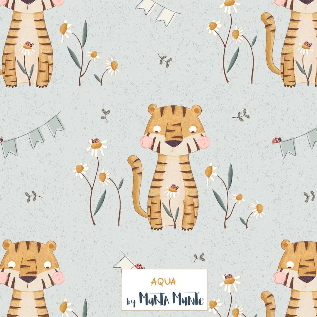 Tiger and Daisies Seamless Pattern, Commercial Use, Repeat Pattern ...