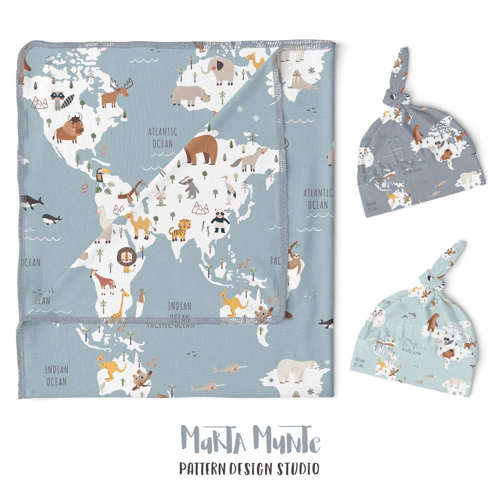 Map World With Animals Repeat Pattern for Fabric, Non Exclusive ...