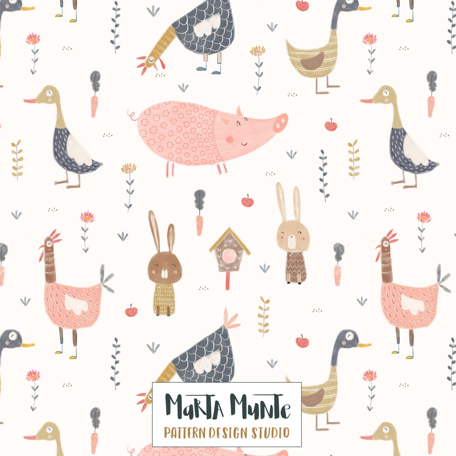 Farm Animals Seamless Pattern Design for Commercial Use, Repeat Pattern ...