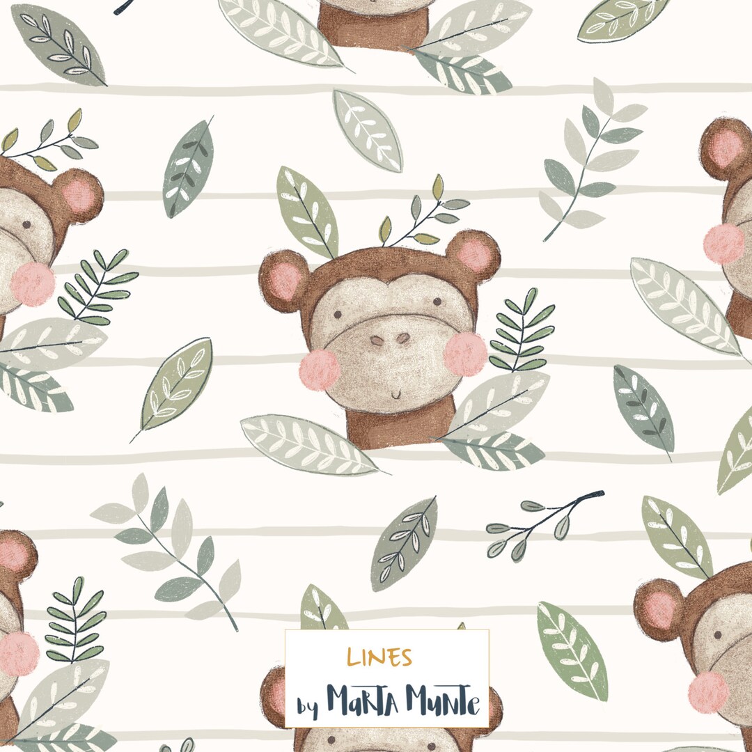 Monkey Animal With Plants Design, African Seamless Repeat Pattern ...