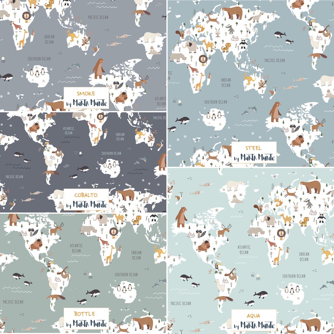 Map World With Animals Repeat Pattern for Fabric, Non Exclusive ...
