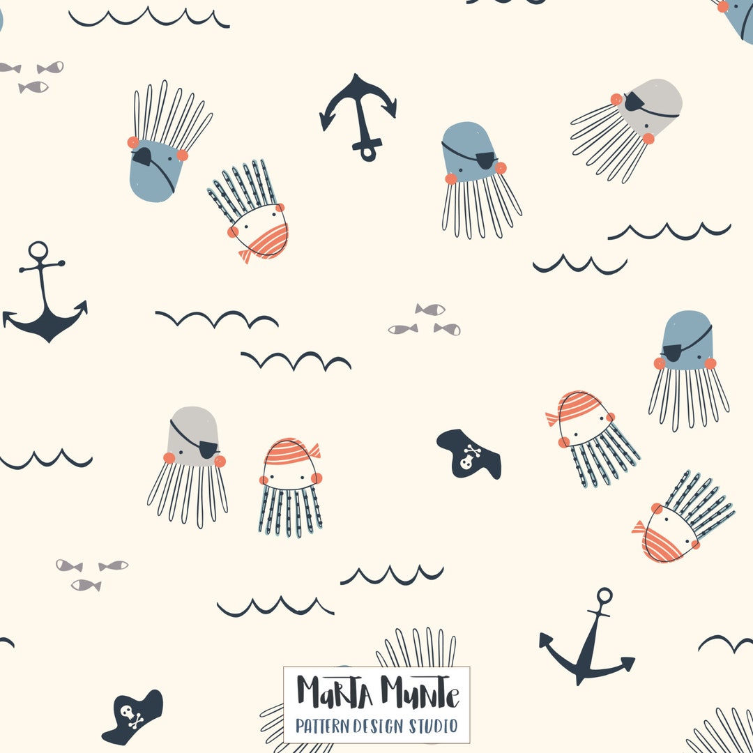 Octopus Pirate Seamless Pattern Design for Commercial Use, Ahoymatey ...