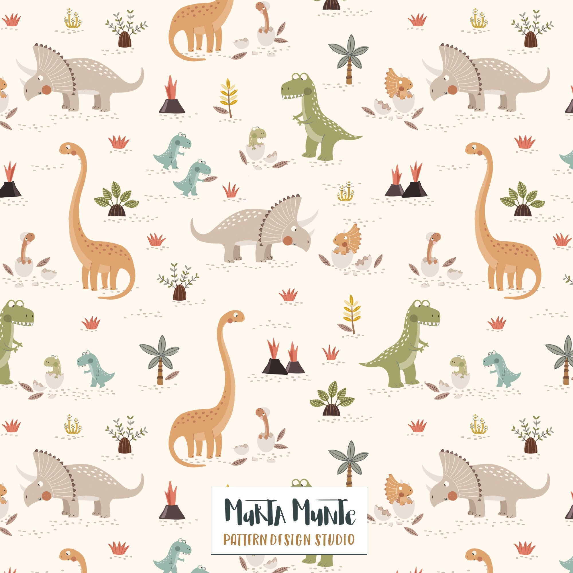 Two Dinosaur Seamless Pattern Design for Fabric, Dino Families Gender ...