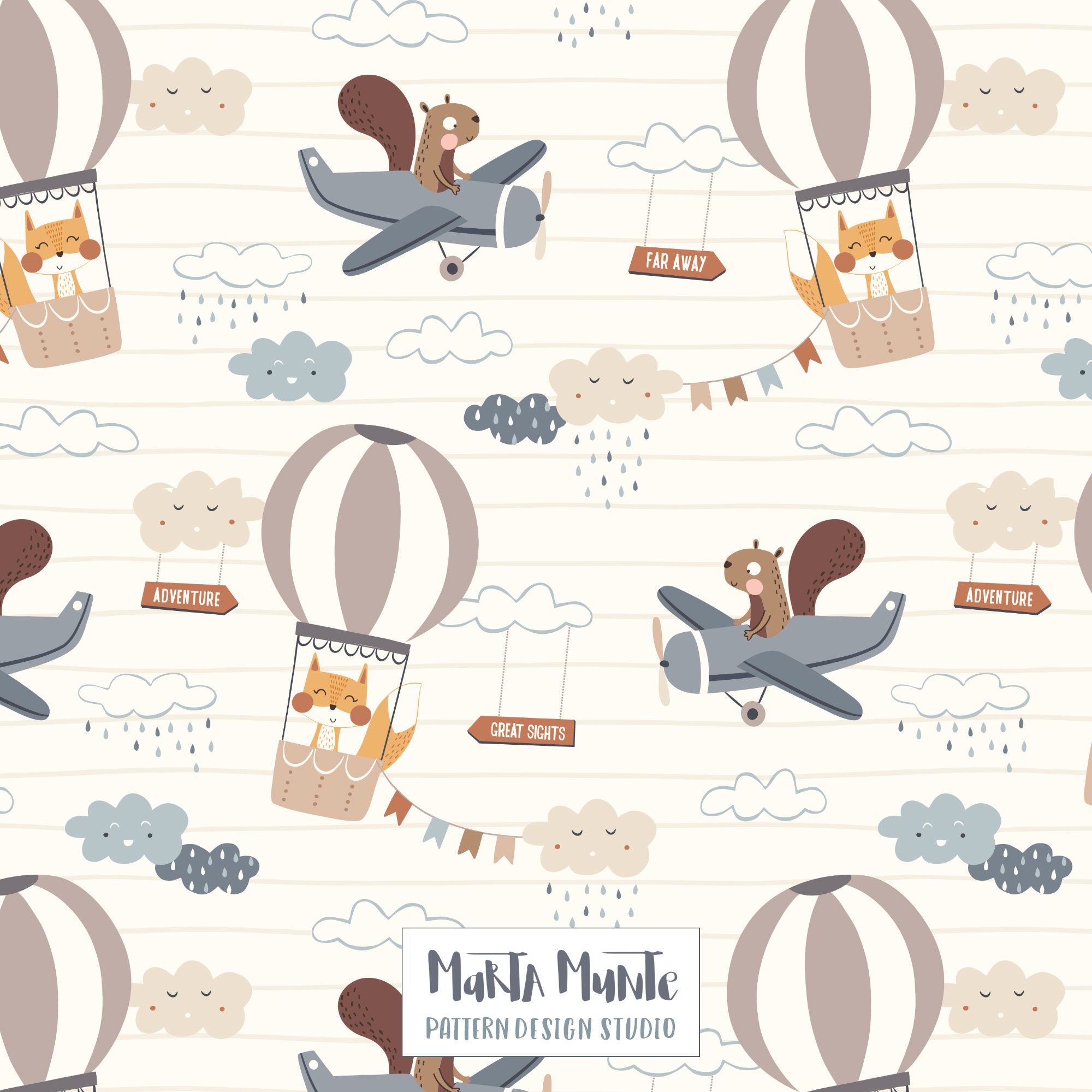 Hot Air Ballon and Plane Pattern, Commercial Use, Fox and Squirrel ...