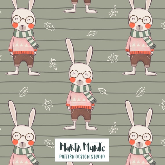 Rabbit Fabric Design Bunnie Seamless Repeat Pattern Surface | Etsy