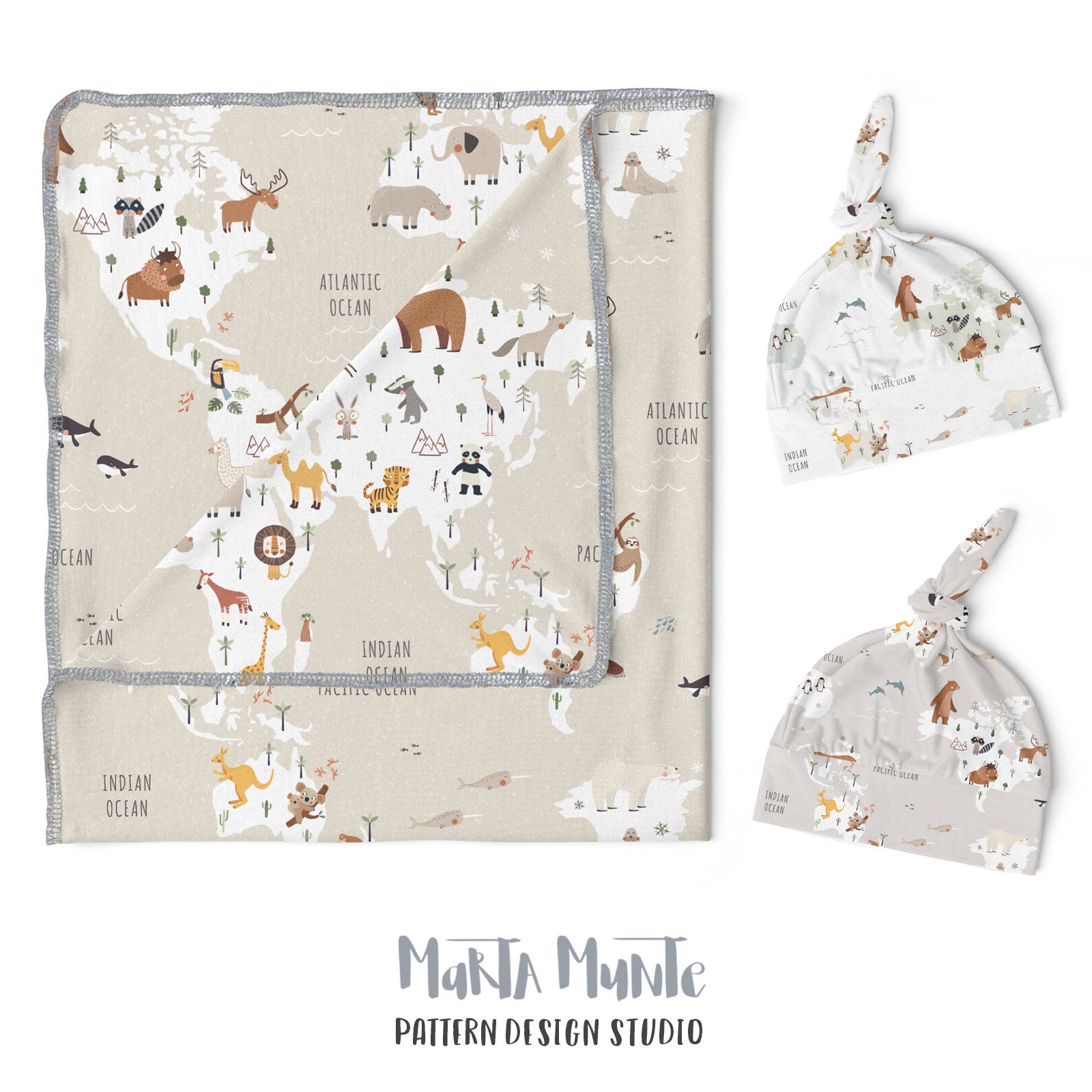 Map World With Animals Repeat Pattern for Fabric, Commercial License ...